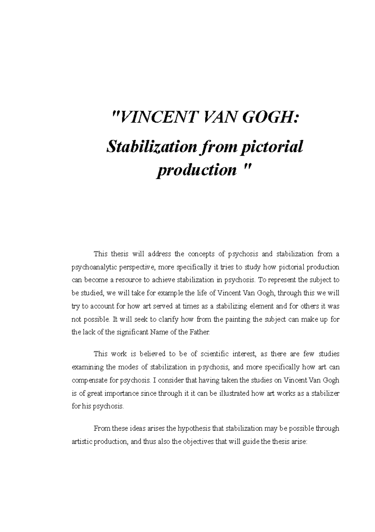 Vincent VAN GOGH - Lecture notes 1 - "VINCENT VAN GOGH: Stabilization ...