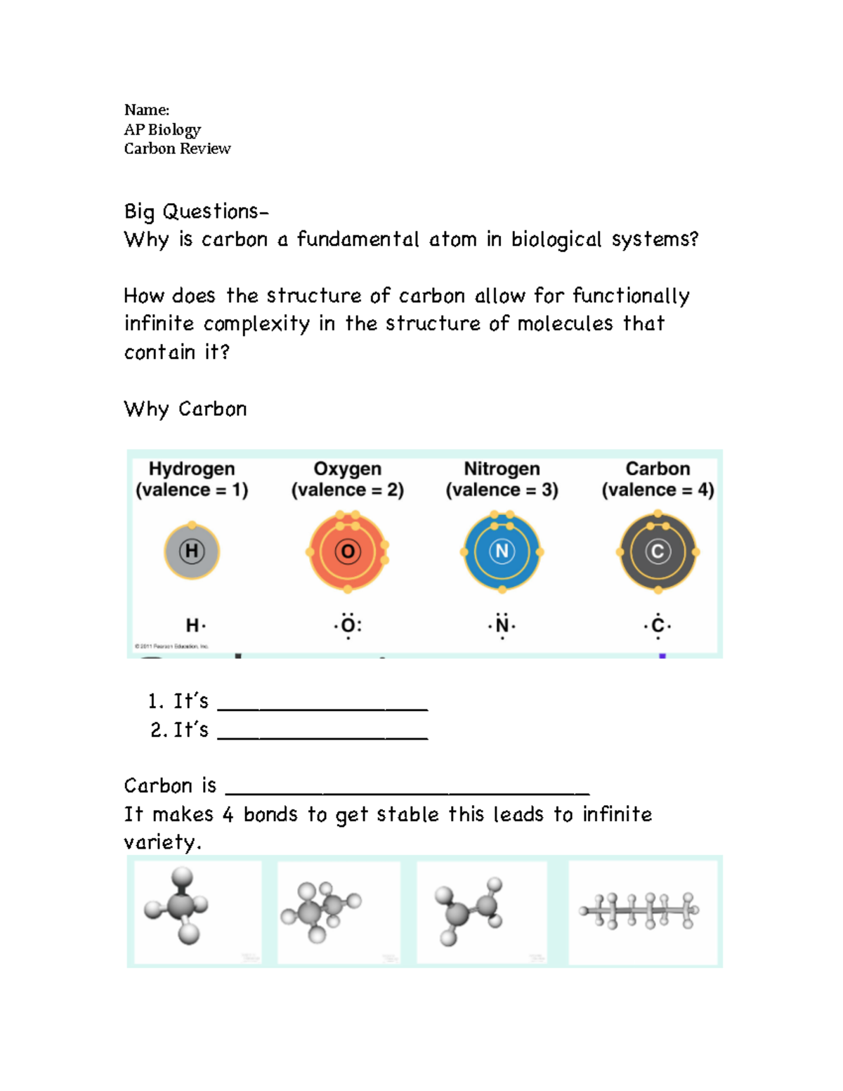 Carbon review AP Biology - Name: AP Biology Carbon Review Big Questions ...