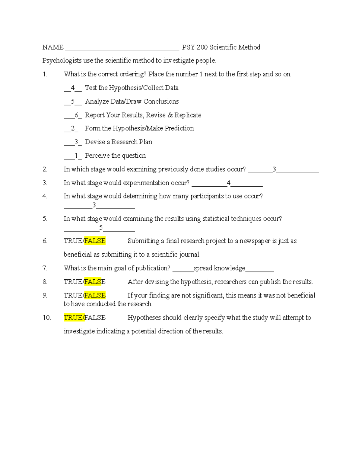 PSY 200 Scientific Method Sheet-1-1-1 - NAME ...