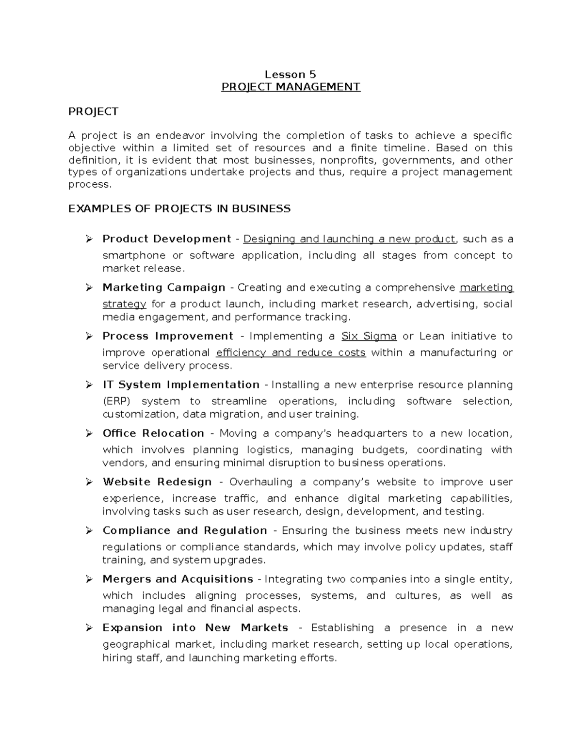 Lesson 5 Project Management - Lesson 5 PROJECT MANAGEMENT PROJECT A ...