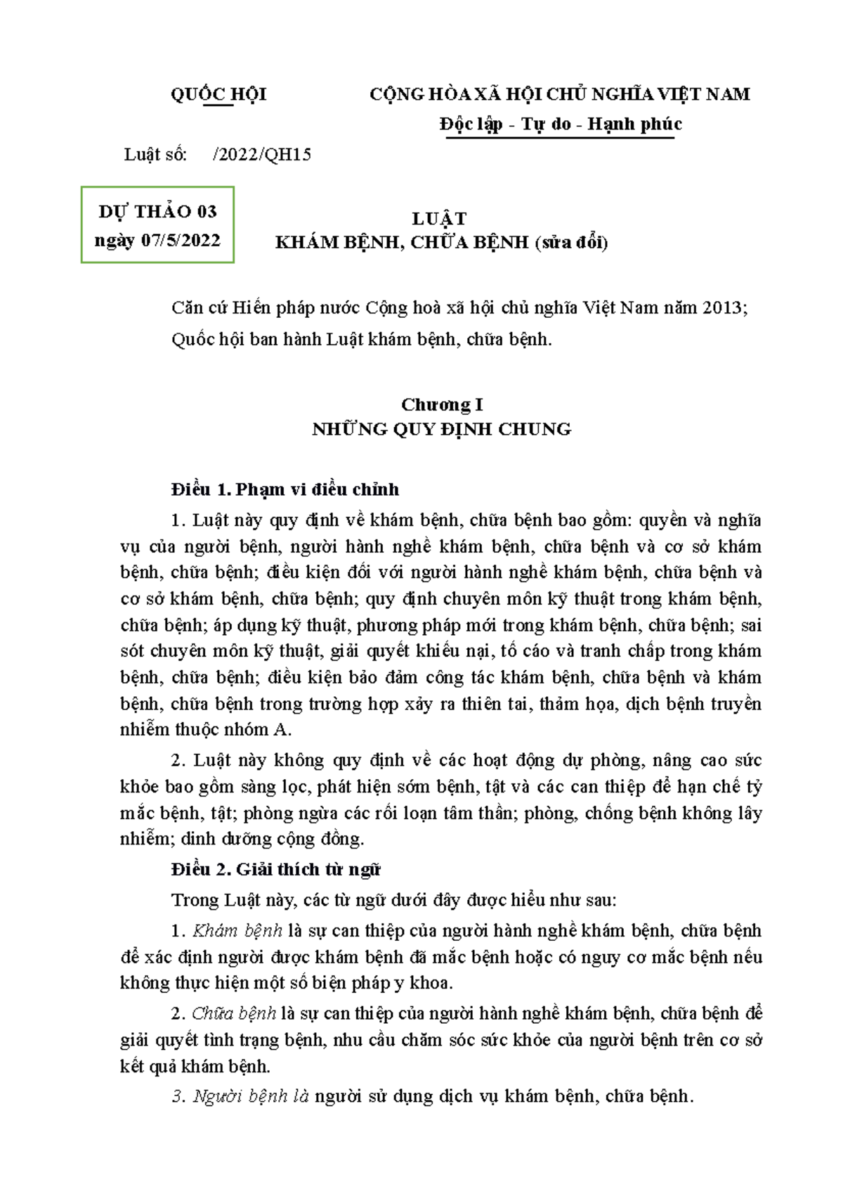 A15.02 dt Luat KBCB(sd) - QUỐC HỘI Luật số: /2022/QH CỘNG HÒA XÃ HỘI CHỦ NGHĨA VIỆT NAM Độc lập ...