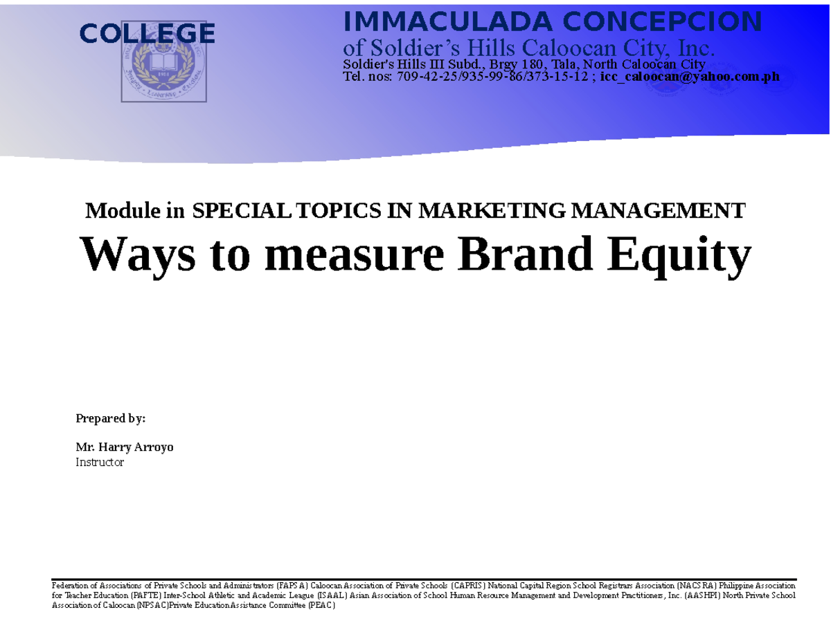 6 PROF S Ways to Measure Brand Equity - Module in SPECIAL TOPICS IN ...