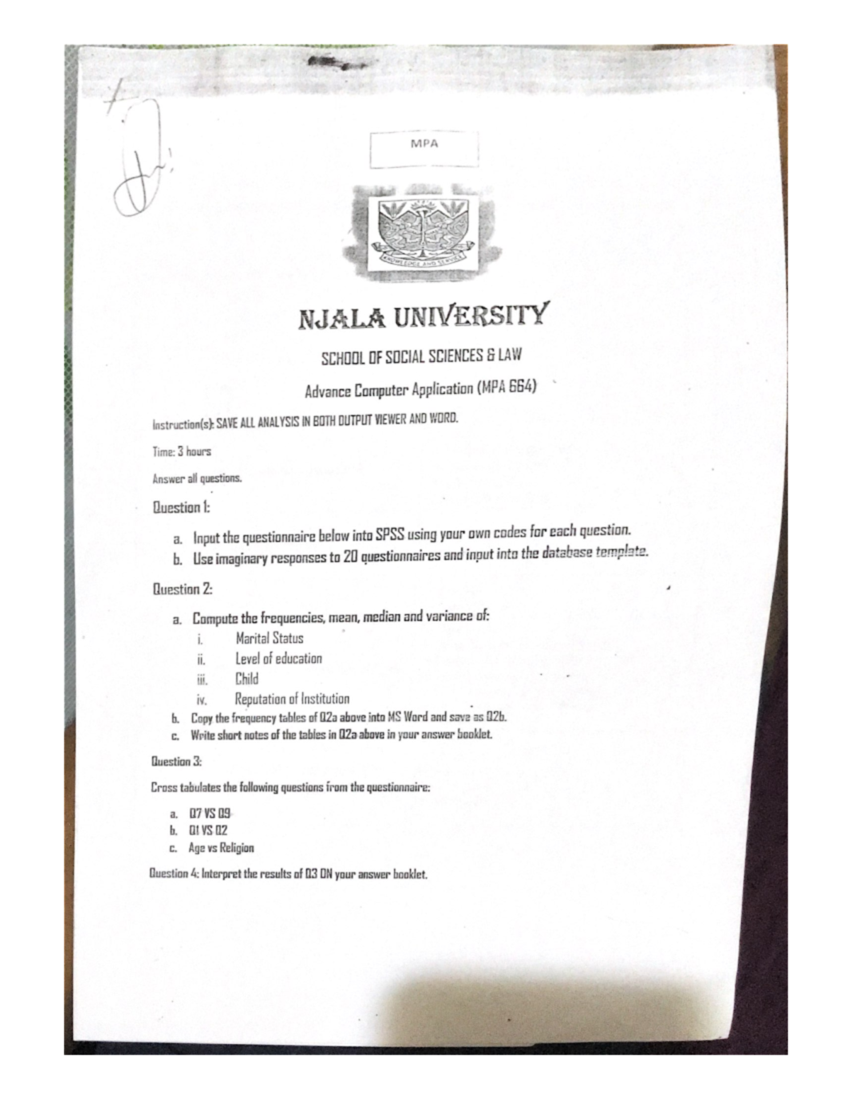 Njala University - H MPA NJALA UNIVERSITY SCHOOL OF SOCIAL SCIENCES LAW ...