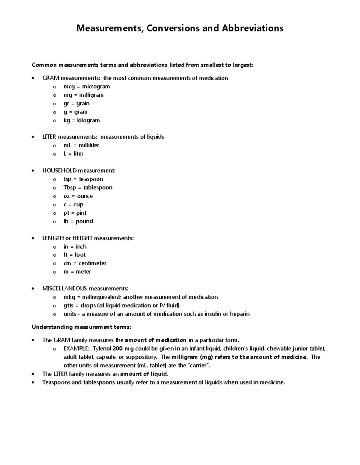 Measurements and Conversions - Measurements, Conversions and ...