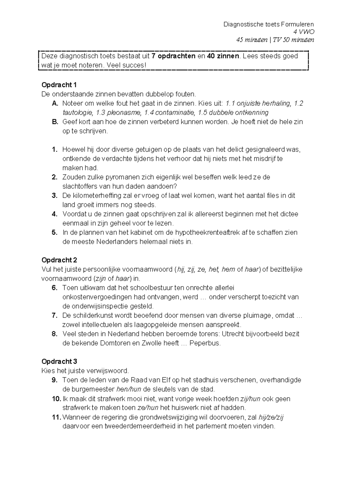 formuleren diatoets - 4 VWO 45 minuten | TV 50 minuten Deze ...