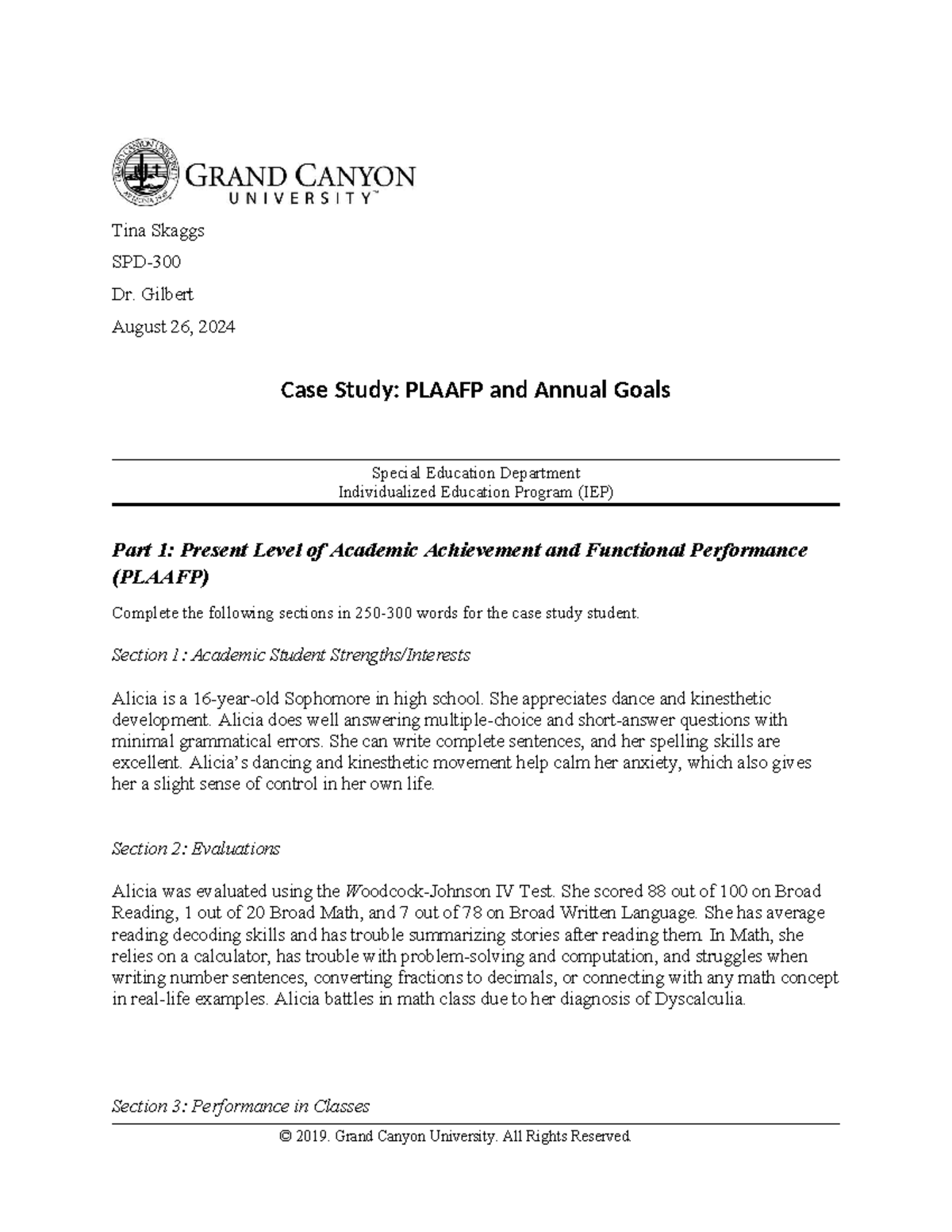 SPD-300-Tina-RS-Case Study- Plaafp and Annual Goals - Tina Skaggs SPD ...