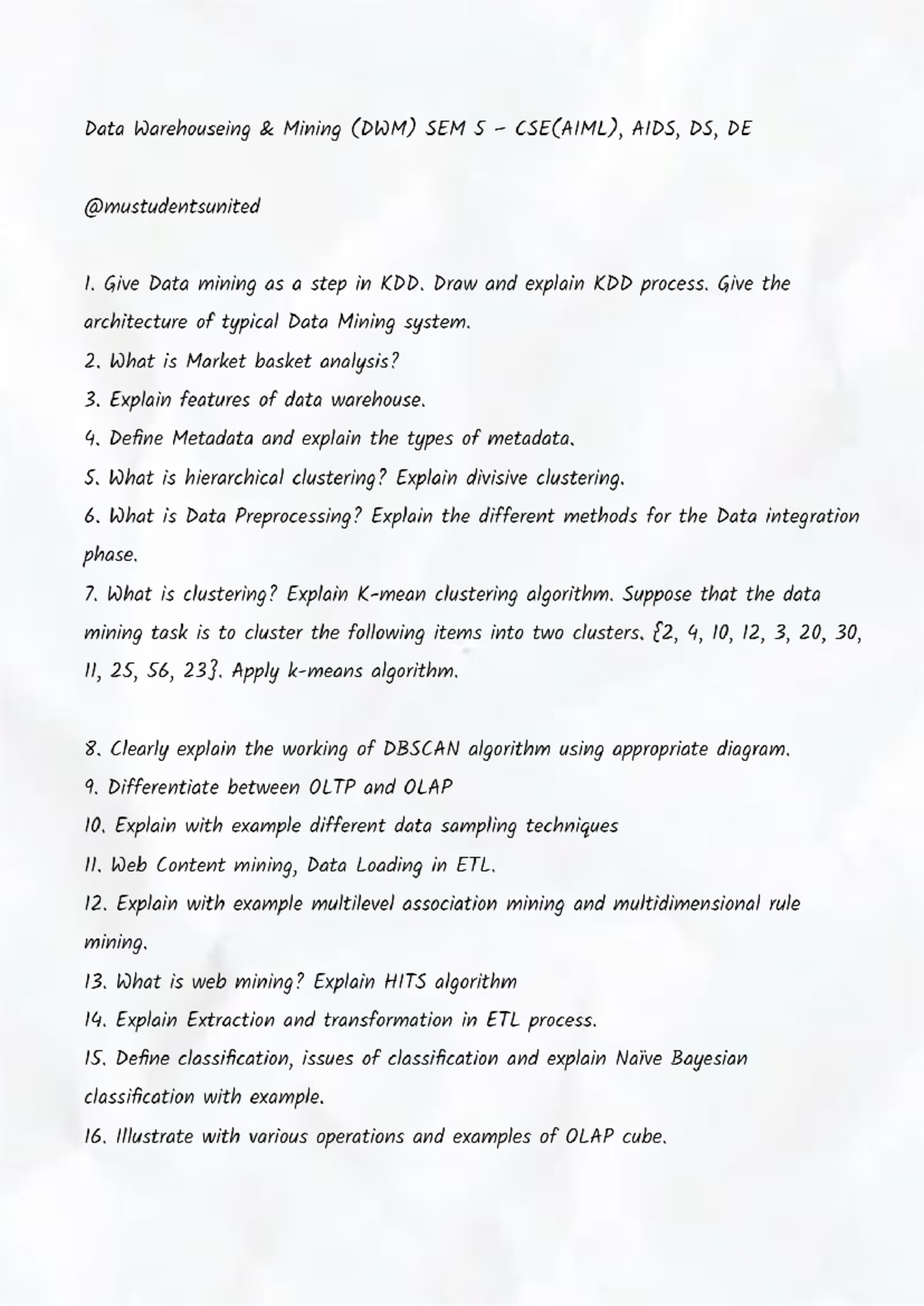 Sem 5 dwm aiml imps for Computer Engineering students of mumbai university - Data Warehouseing ...