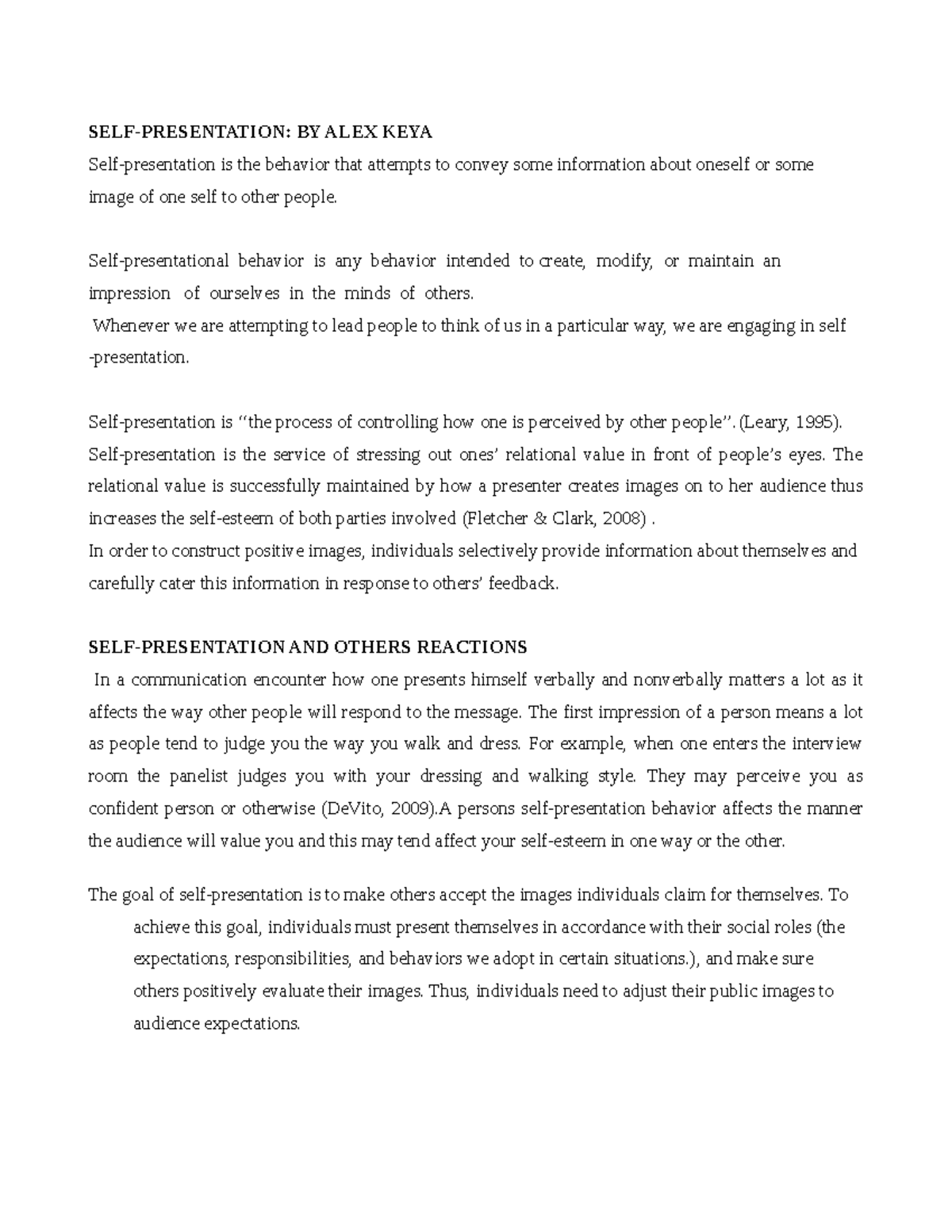 669 SELF Presentation IN Communication BY AL - Introduction to ...