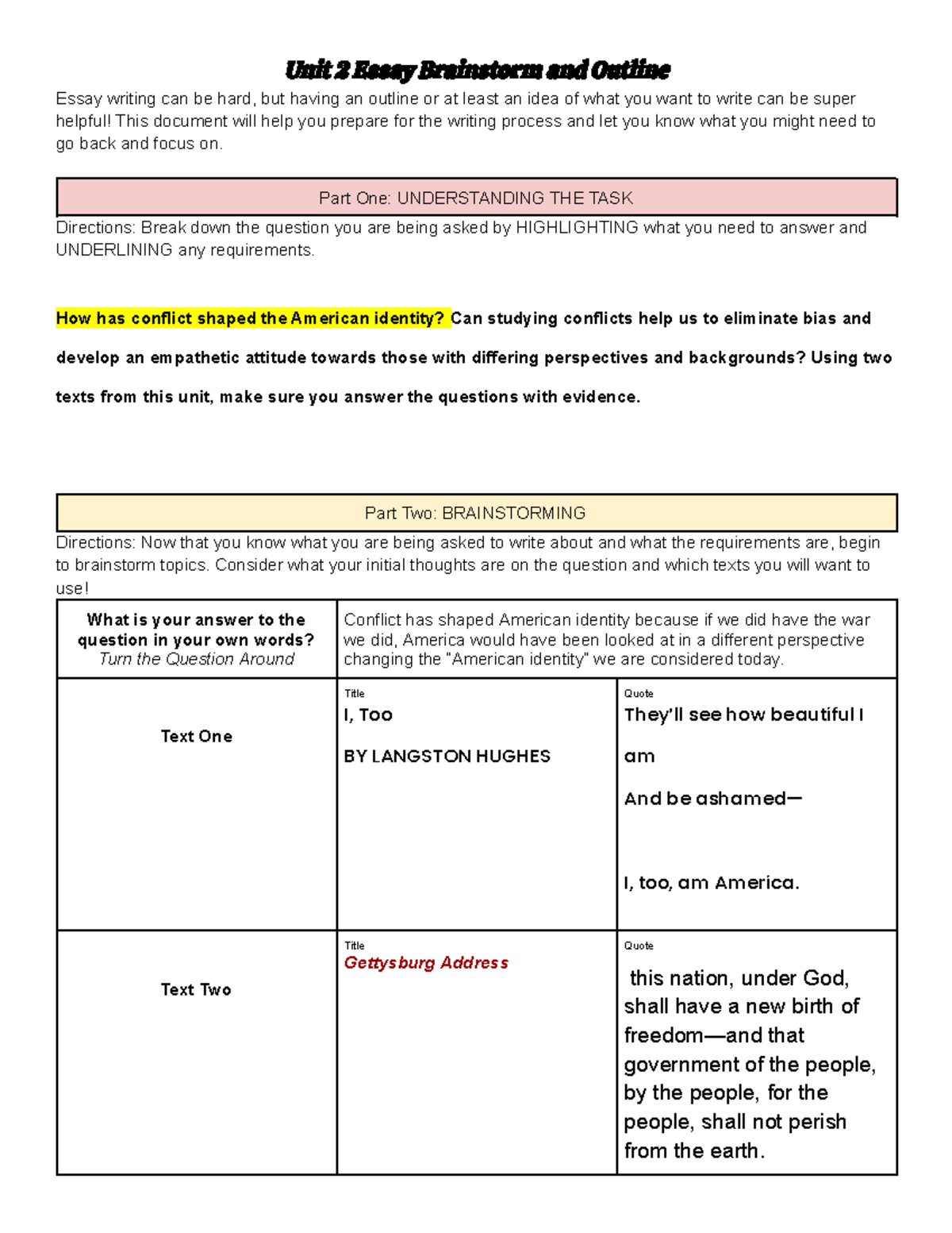 Unit 2 Essay Brainstorm and Outline - Unit 2 Essay Brainstorm and ...