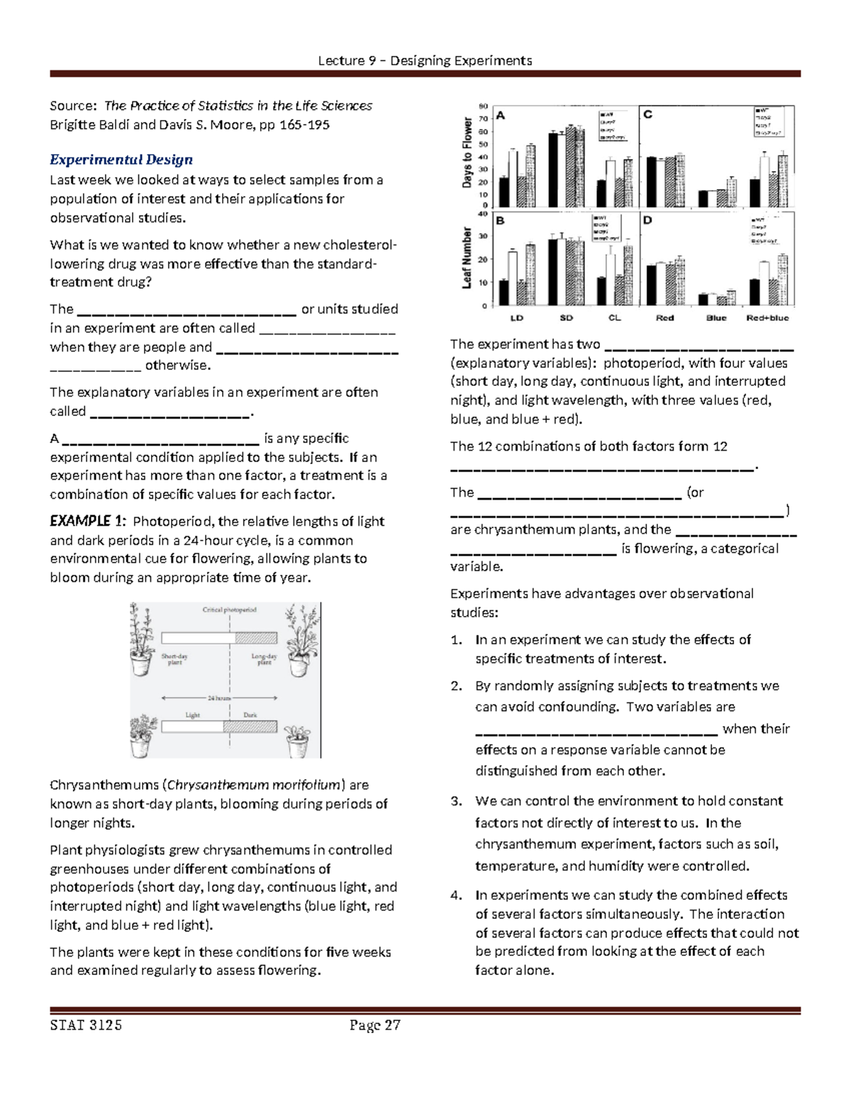Lecture 9 Designing Experiments Class Notes Source The Practice Of Statistics In The Life