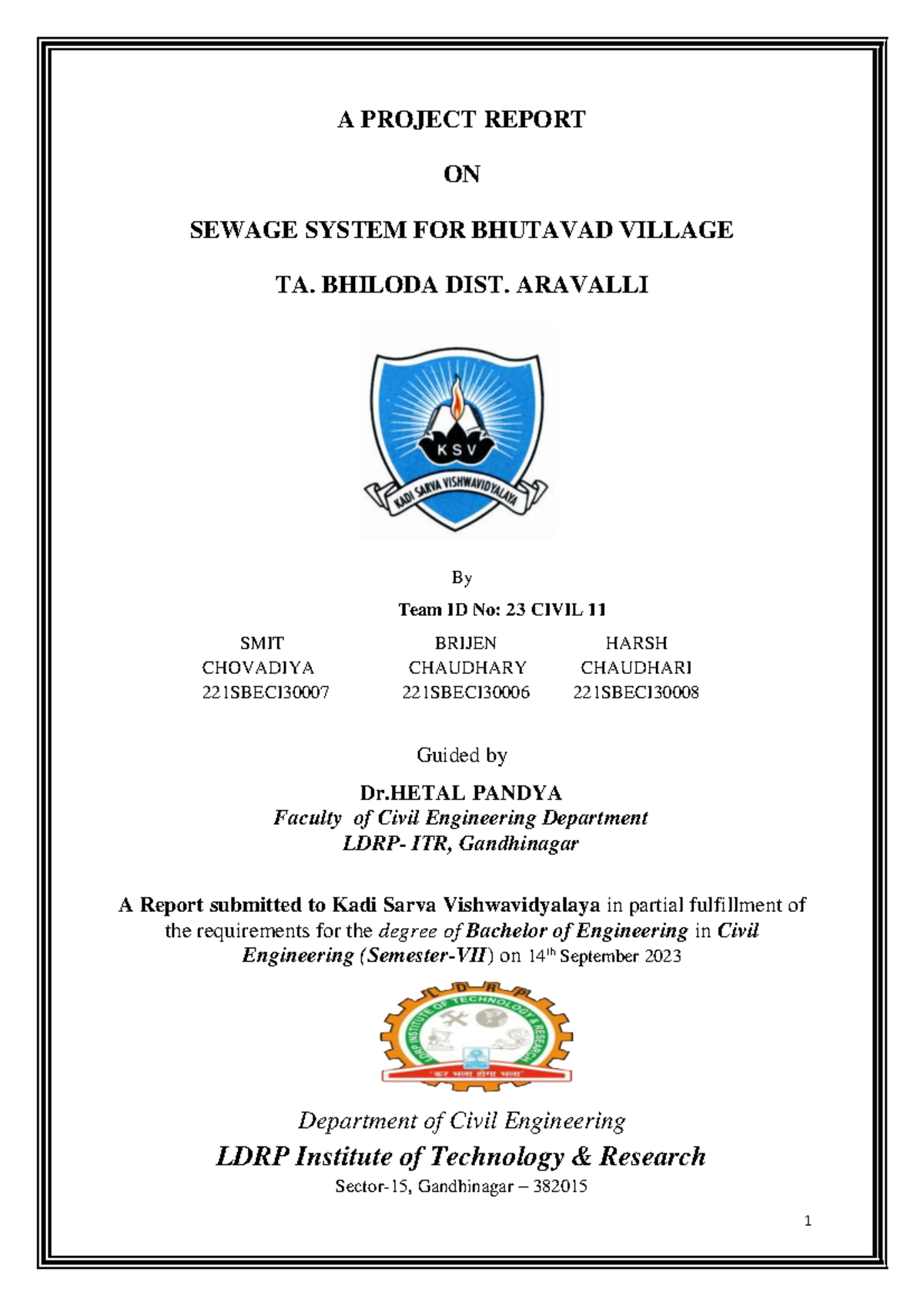 Project report-1 - Sewage system in Village - A PROJECT REPORT ON ...