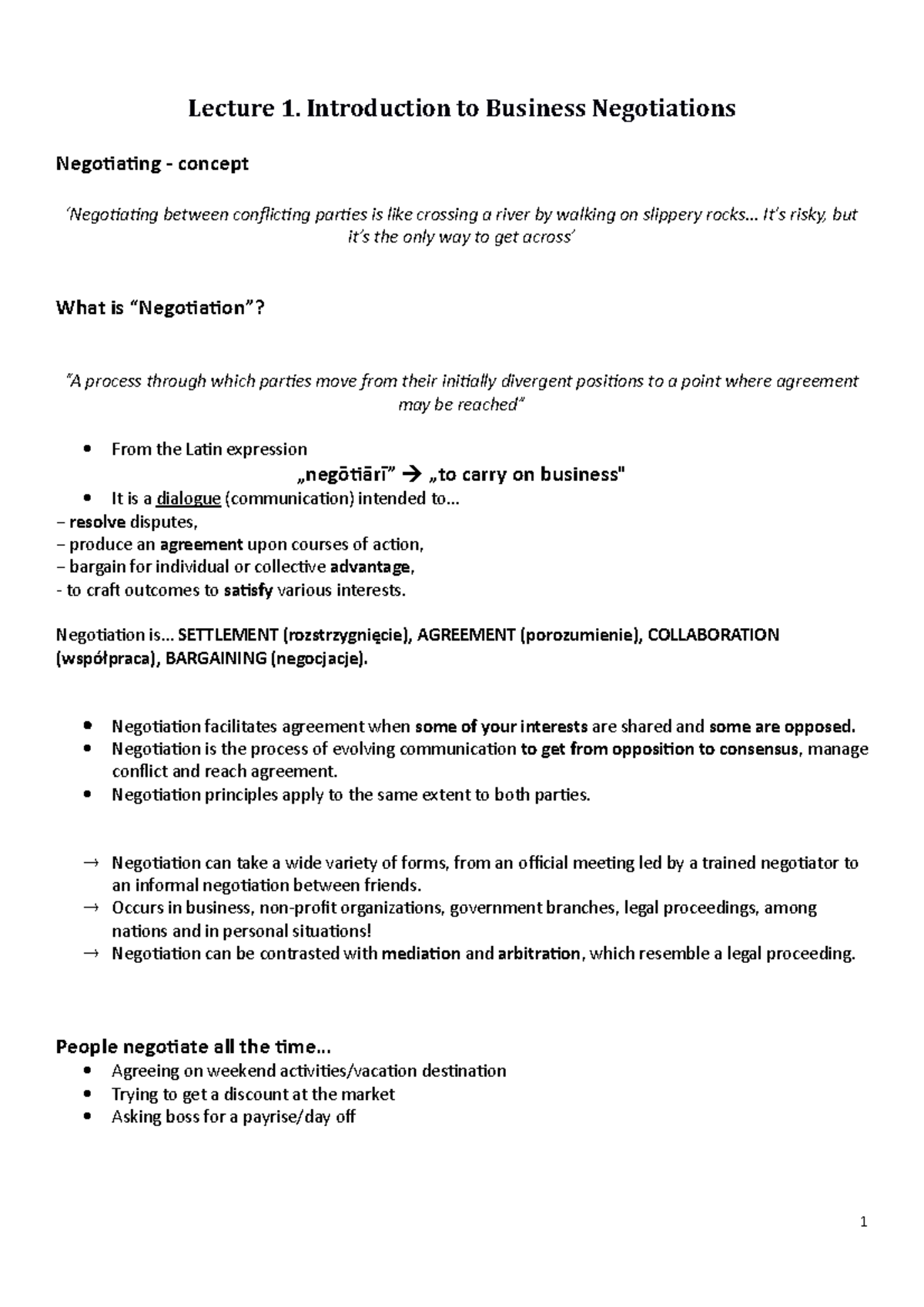 Business negotiations 1 - Lecture 1. Introduction to Business ...