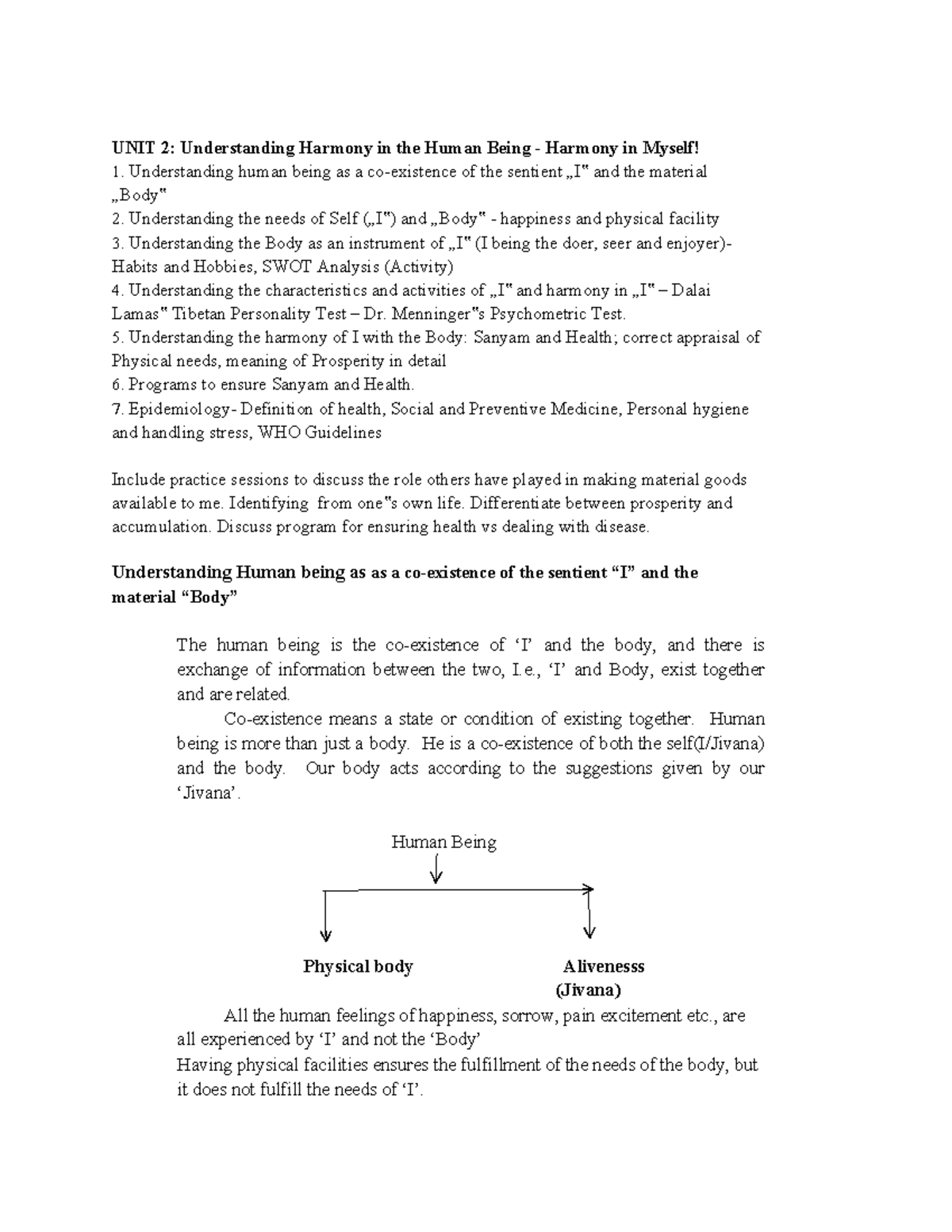 Unit-2 UHV - Bnh getting back - UNIT 2: Understanding Harmony in the ...