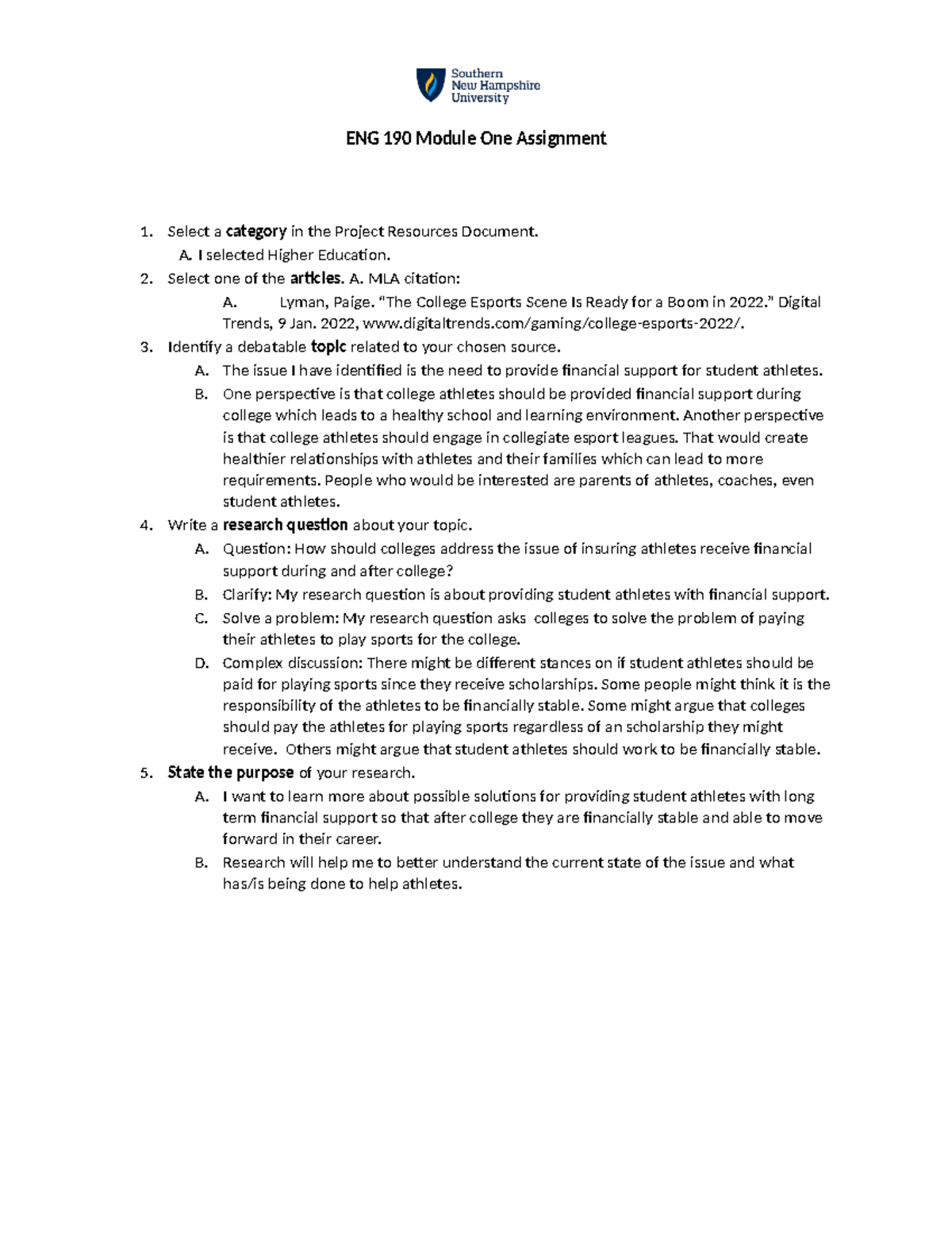 Southern New Hampshire University English 122 1-1 assignment journal ...