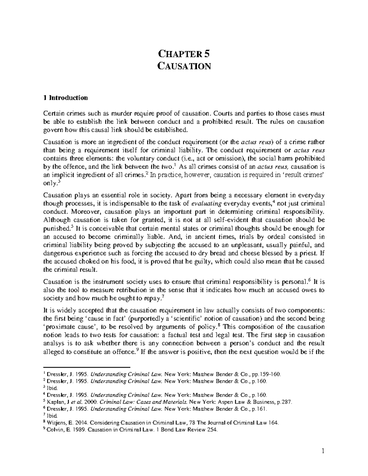 5 Causation Criminal Law 1 Chapter 5 Causation 1 Introduction Certain Crimes Such As Murder