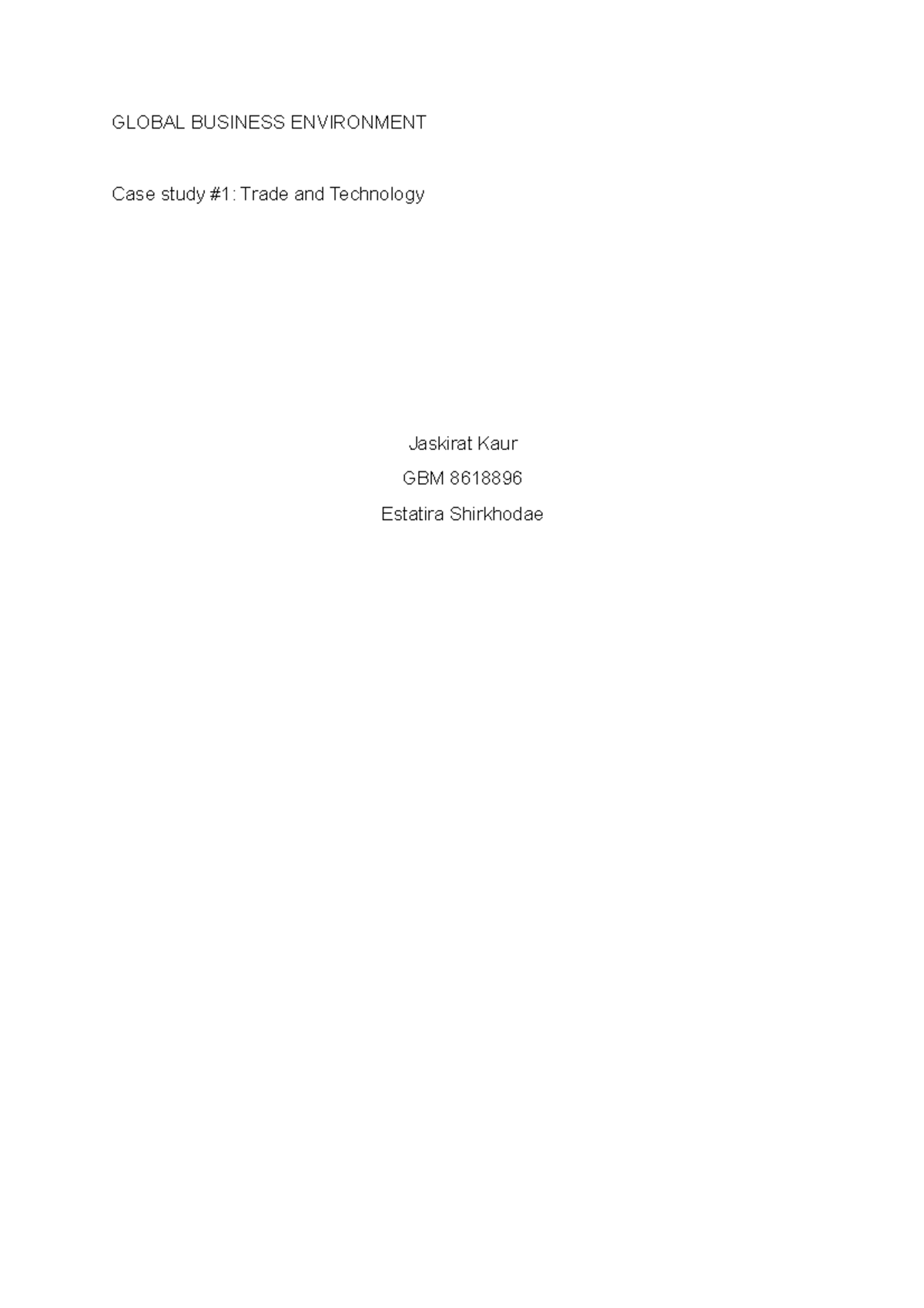 Jaskirat kaur environment assignment 2 - GLOBAL BUSINESS ENVIRONMENT ...