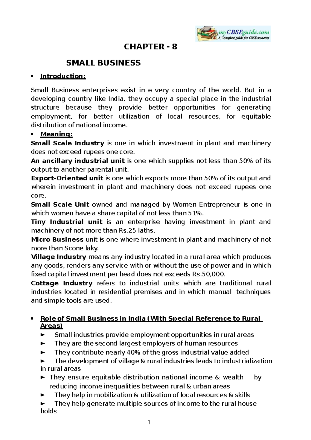 11 business studies notes ch09 small business - CHAPTER - 8 SMALL ...