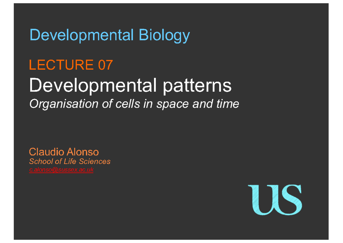 DB2021 L07 Patterning Preview - Developmental Biology Claudio Alonso ...