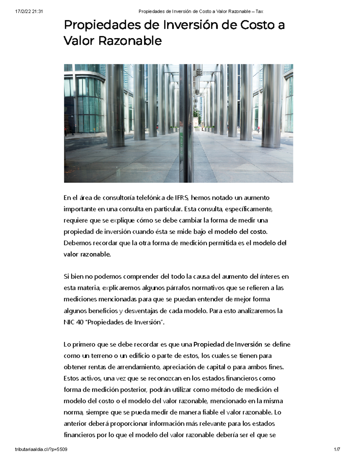 Propiedades de Inversión de Costo a Valor Razonable – Tax - Propiedades ...