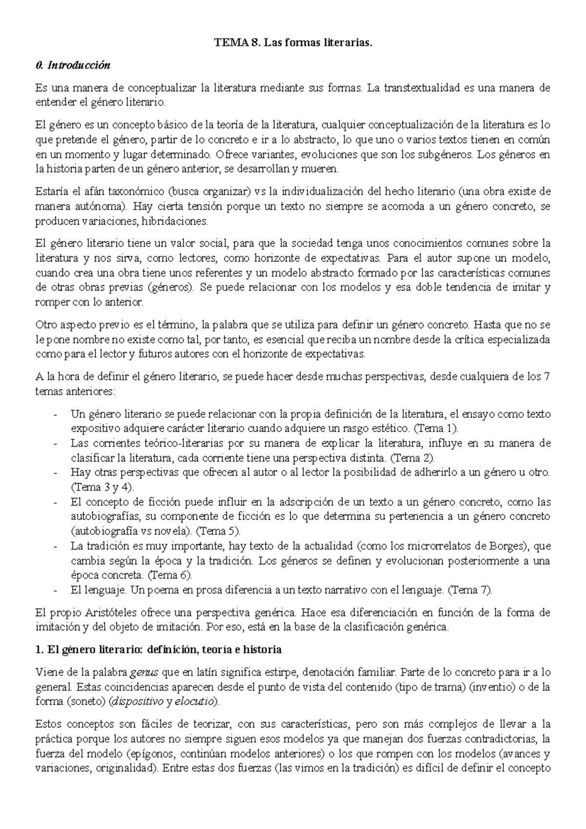 TEMA 8 - tema 8 - TEMA 8. Las formas literarias. Introducción Es una ...