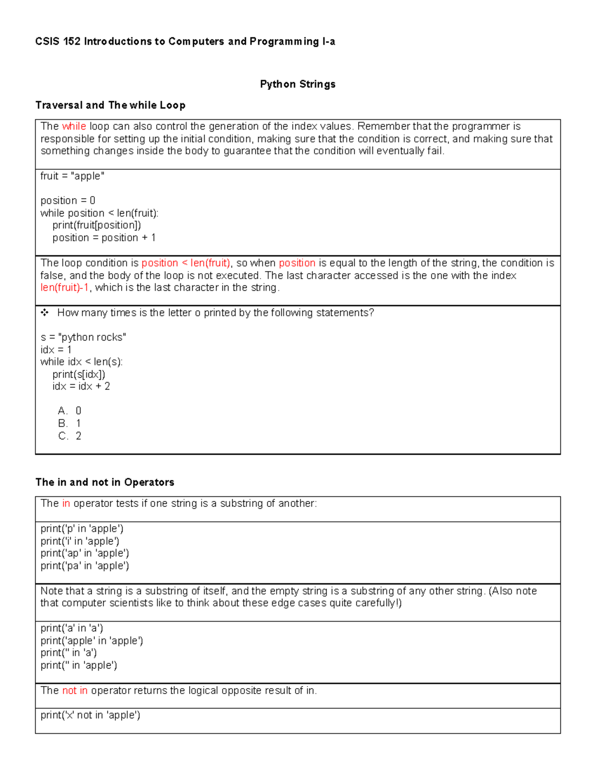 30. CSIS 152 2021-03-31-Strings - CSIS 152 Introductions to Computers and Programming I-a Python ...
