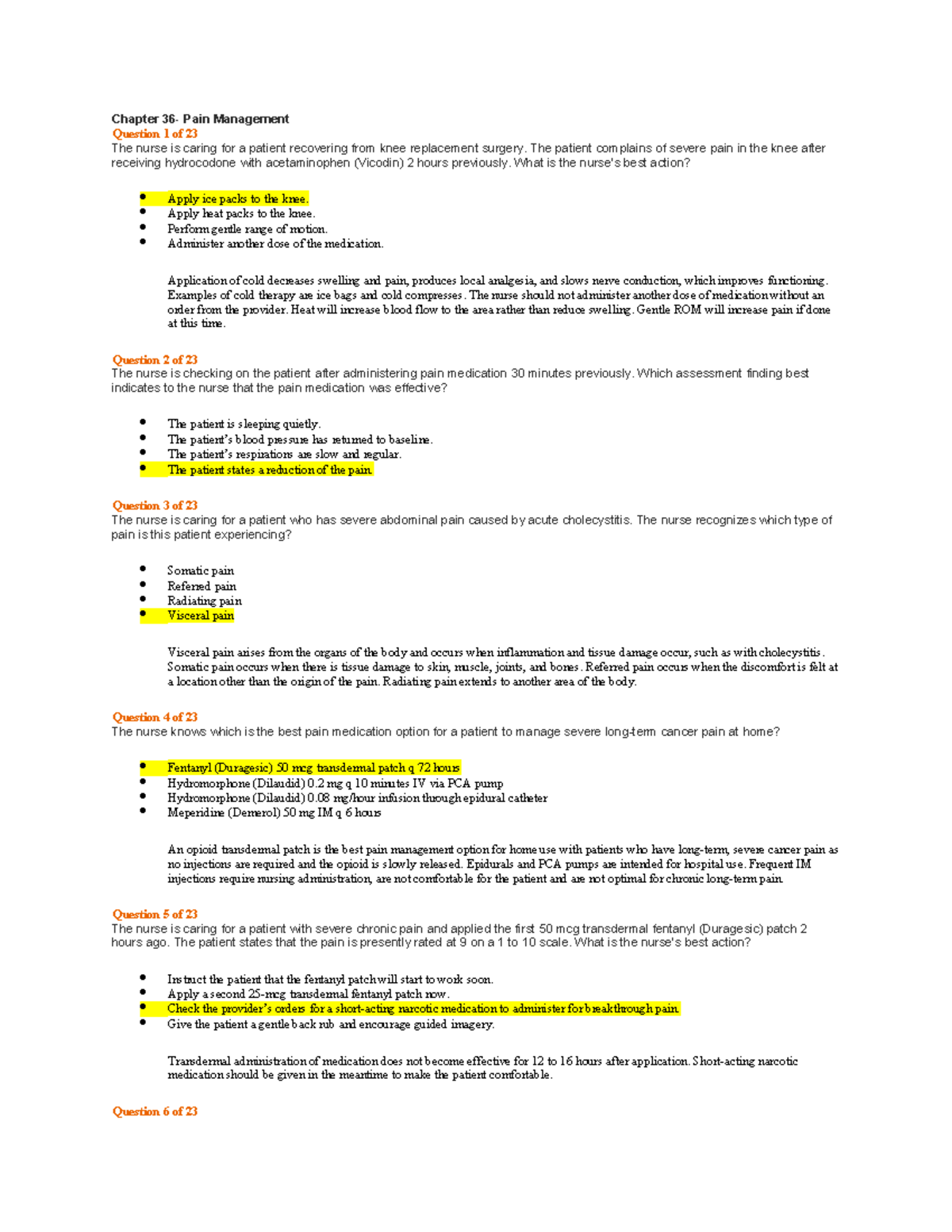 Chapter 36- Pain Management ( Highlighted) - Chapter 36- Pain ...