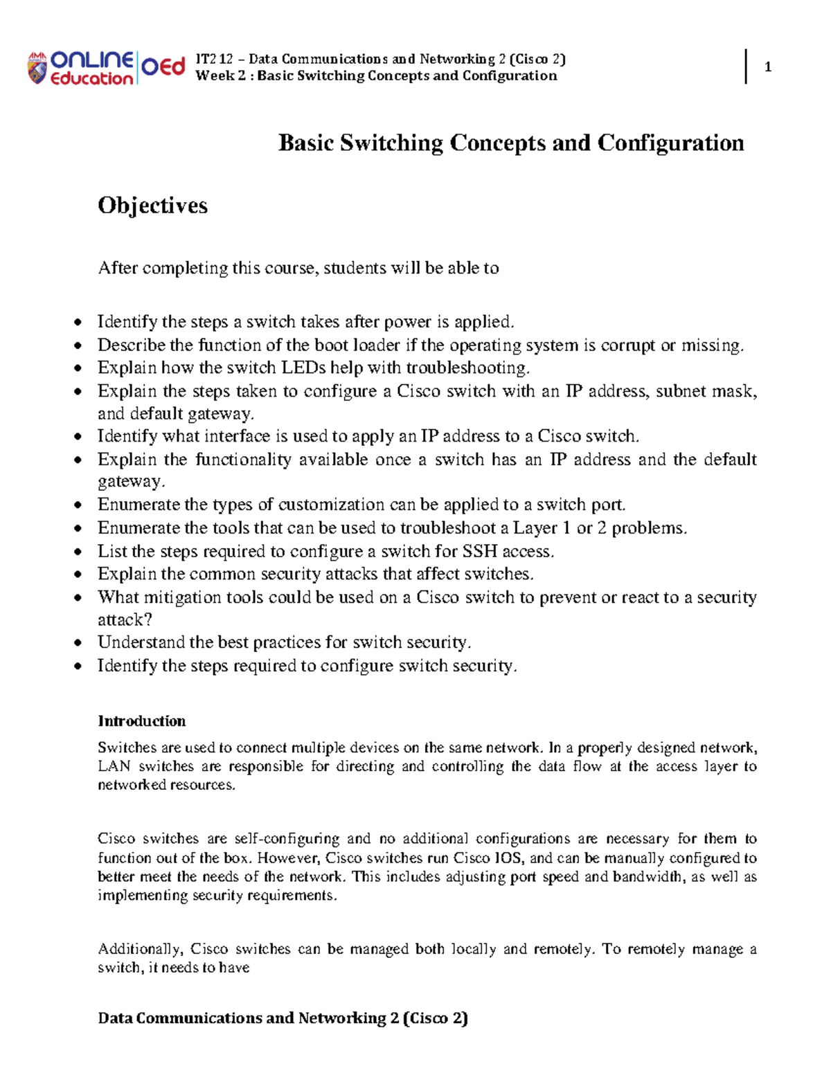 W2 Module Basic Switching Concepts And Configuration Bs Electronics