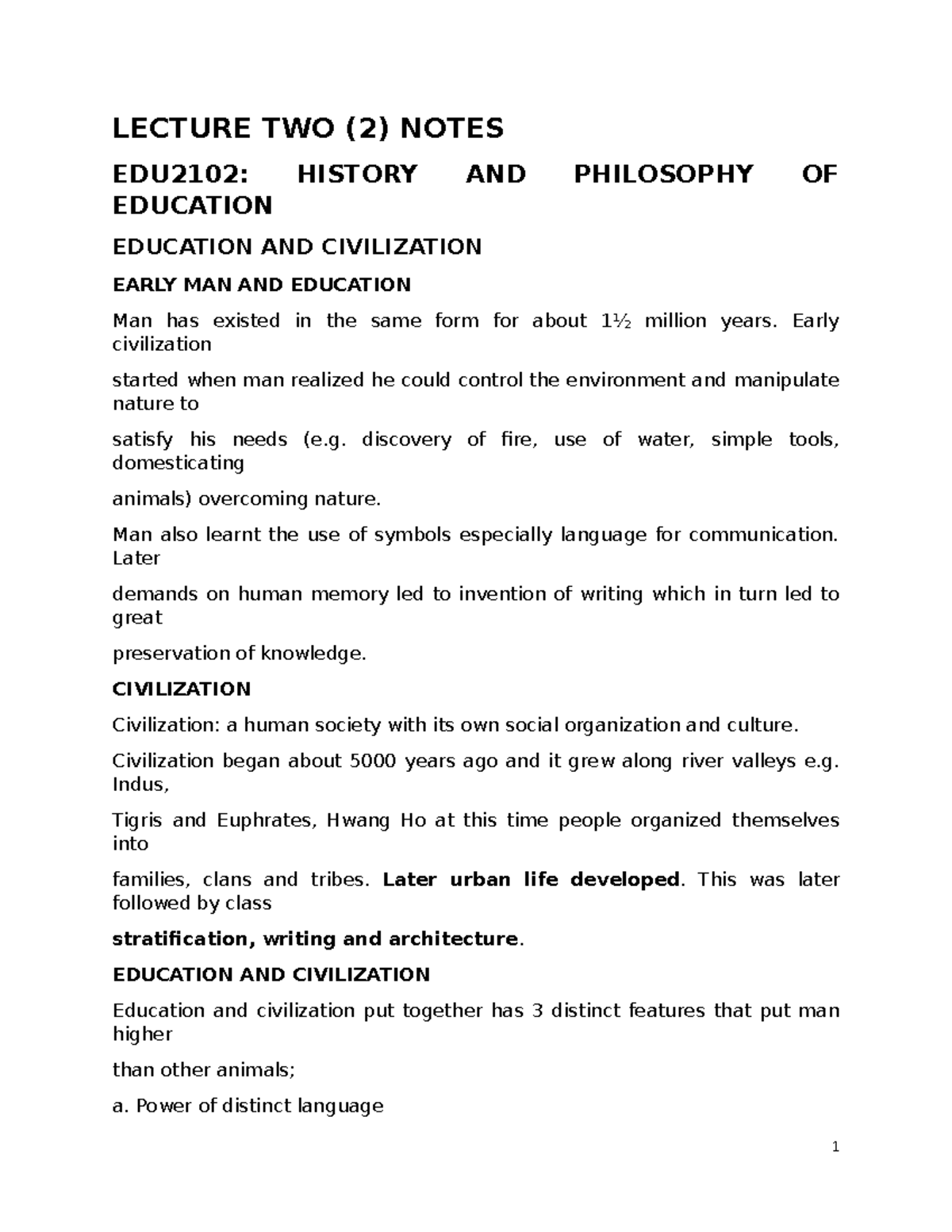 Lecture 2 Notes- History AND Philosophy OF Education -4- Masomo ...