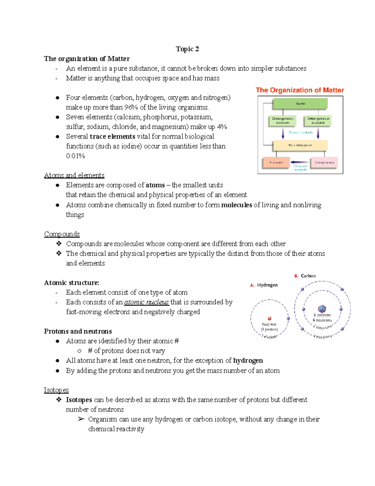 Bio 1107 - slides - Summary Principles of Biology I - Topic 2 The ...