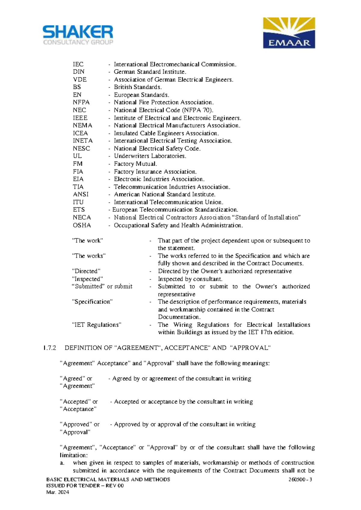 ELEC Specs 5 - chapter - BASIC ELECTRICAL MATERIALS AND METHODS ISSUED FOR TENDER – REV 00 Mar ...