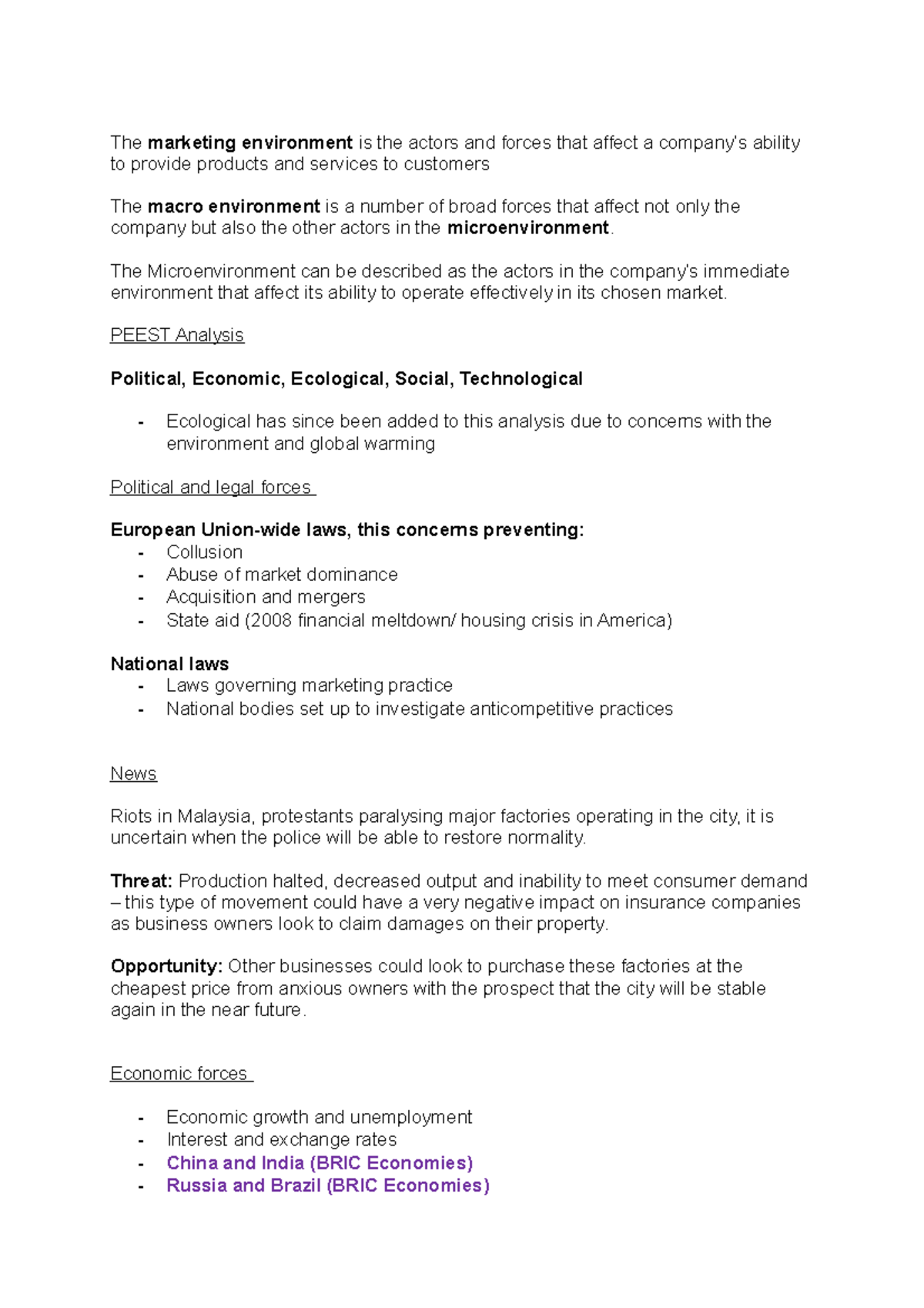 The marketing environment is the actors and forces that affect a ...