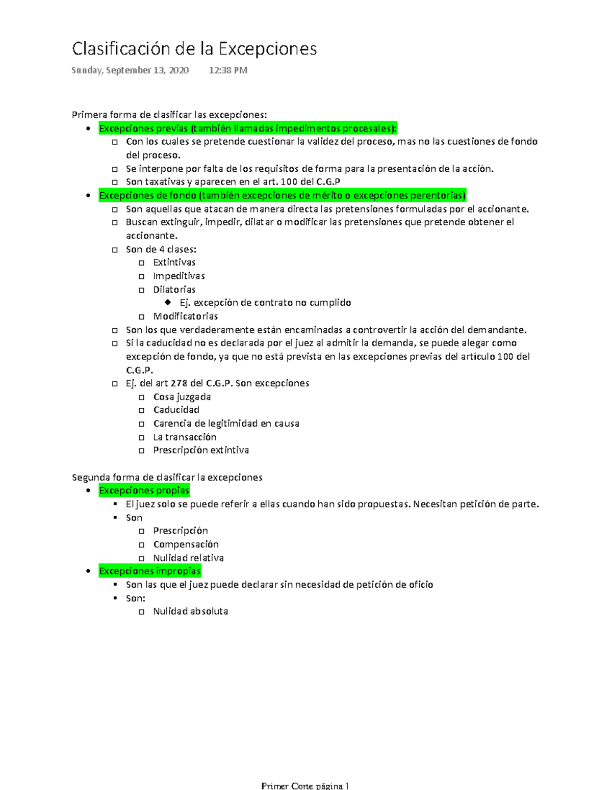 Clasificación de la Excepciones - Con los cuales se pretende cuestionar ...