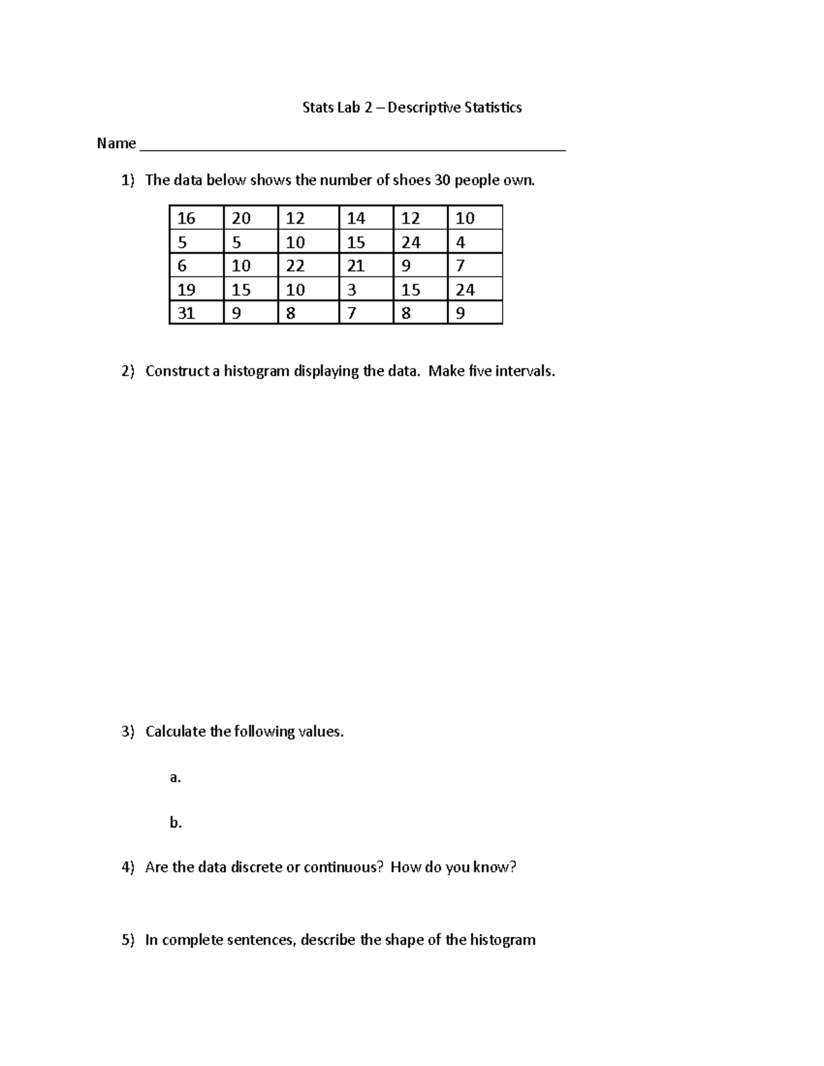 Stats Lab 2 - shoes - ACC121 - Edison State - Studocu