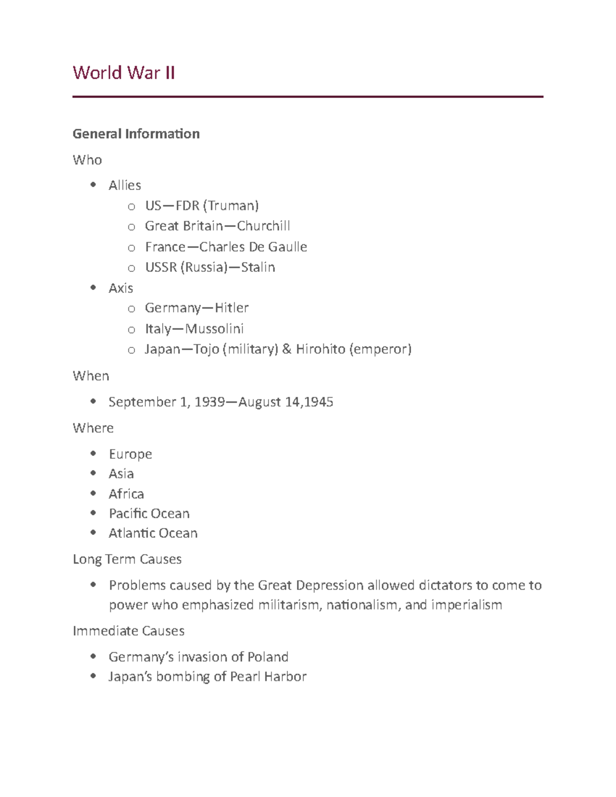 DC History World War II Fill in the Blank Notes - World War II General ...