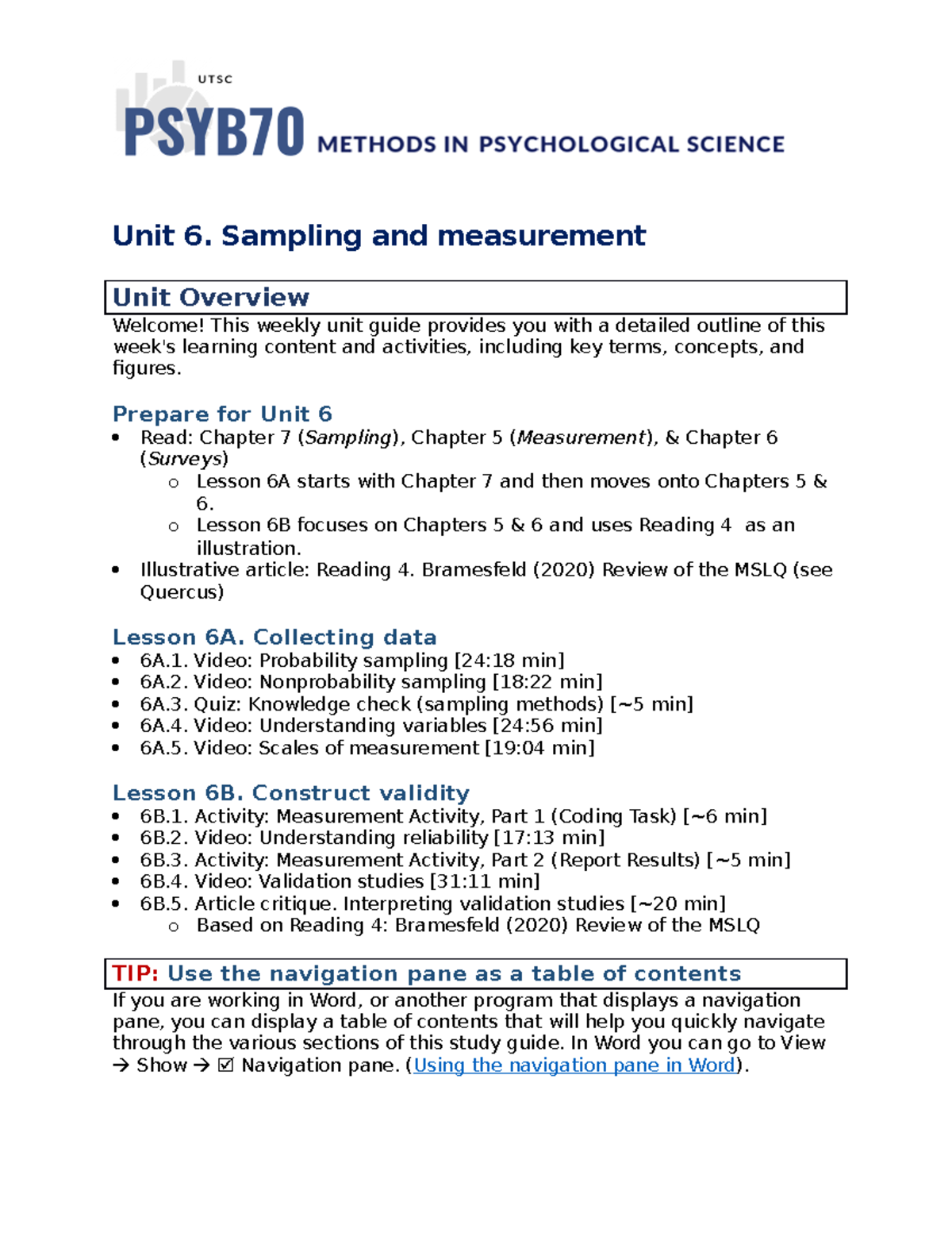 06. Unit 6 Study guide - notes - Unit 6. Sampling and measurement Unit ...