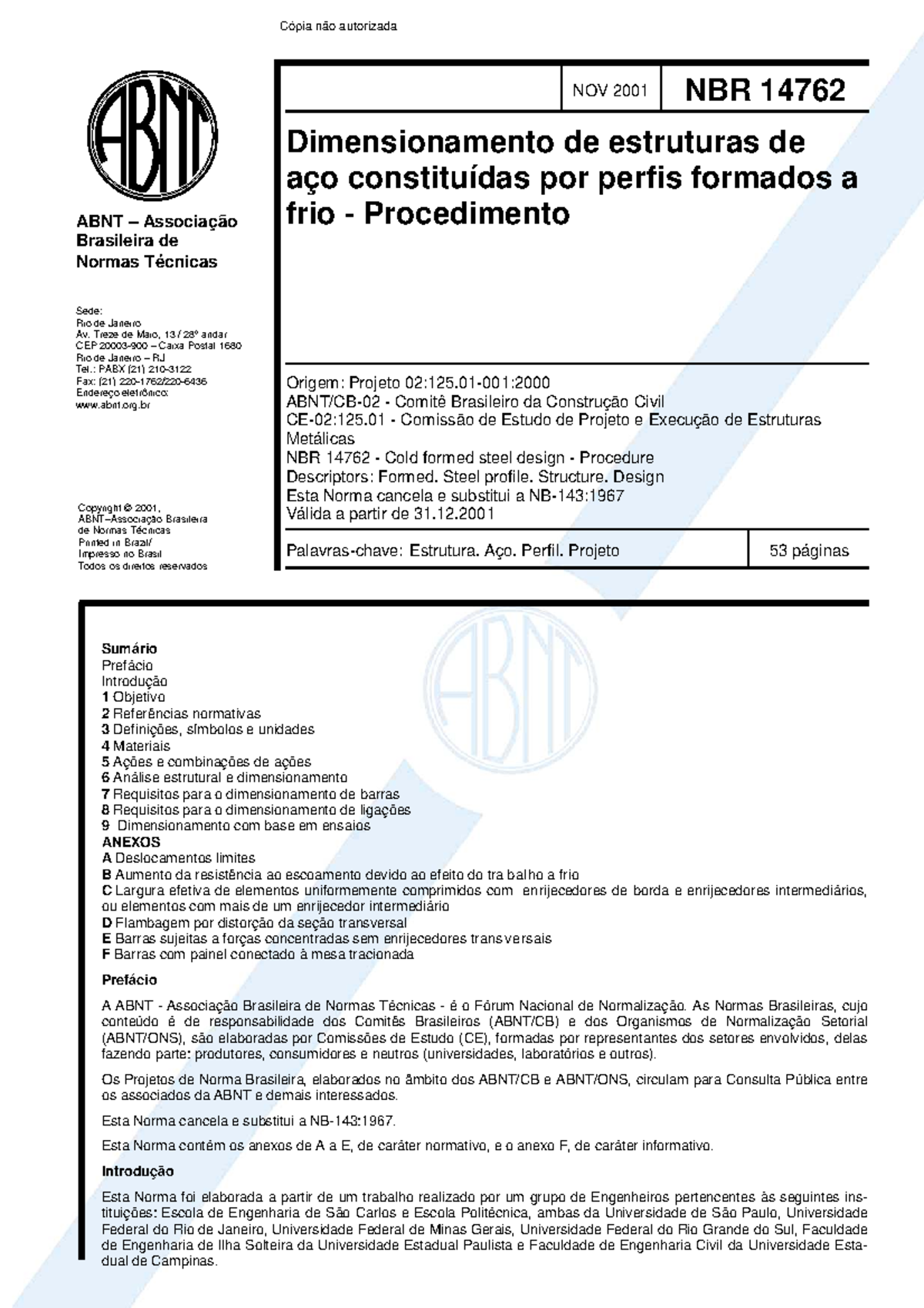NBR 14762 - Dimensionamento de estruturas de aco constituidas por ...