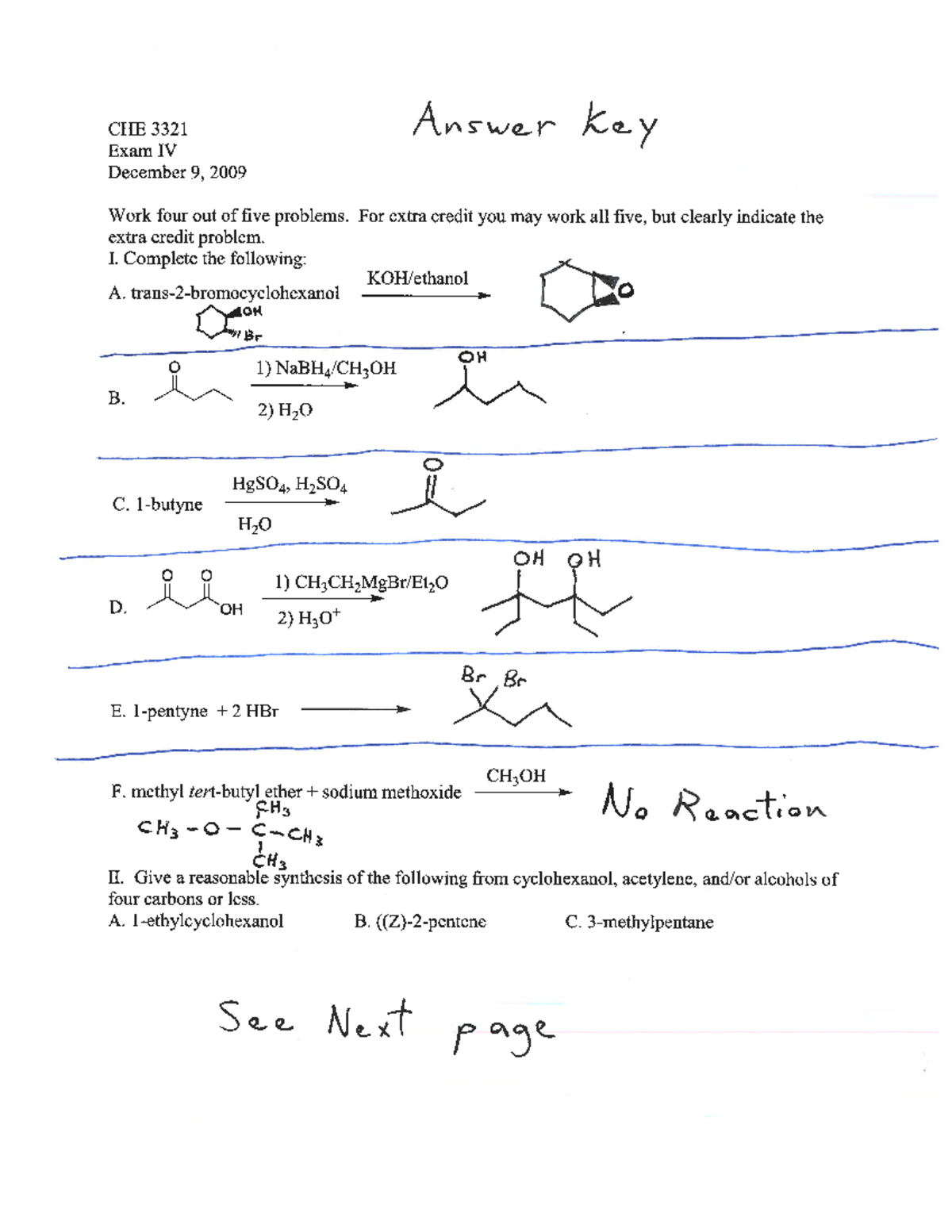 Orgo I Exam 4 Version A Answer Key (UD) - CHE 201 - Studocu