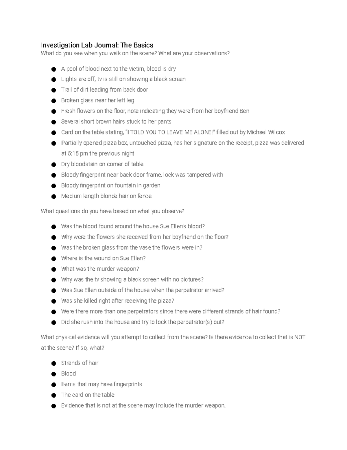 Unit 3 lab - forensic science unit 3 lab - Investigation Lab Journal ...