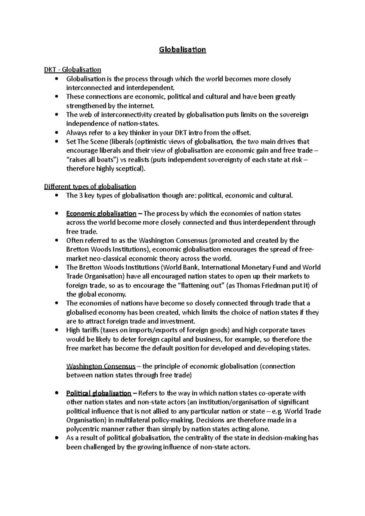 Globalisation notes - Globalisation DKT - Globalisation Globalisation ...