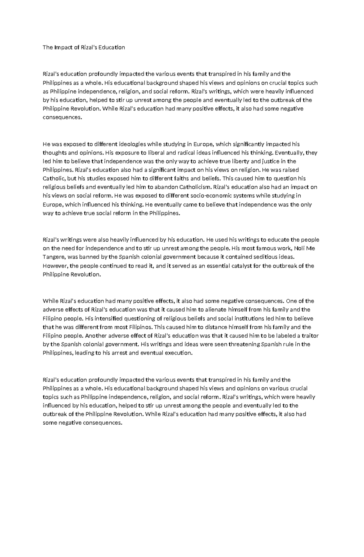 The Impact of Rizal - His educational background shaped his views and ...