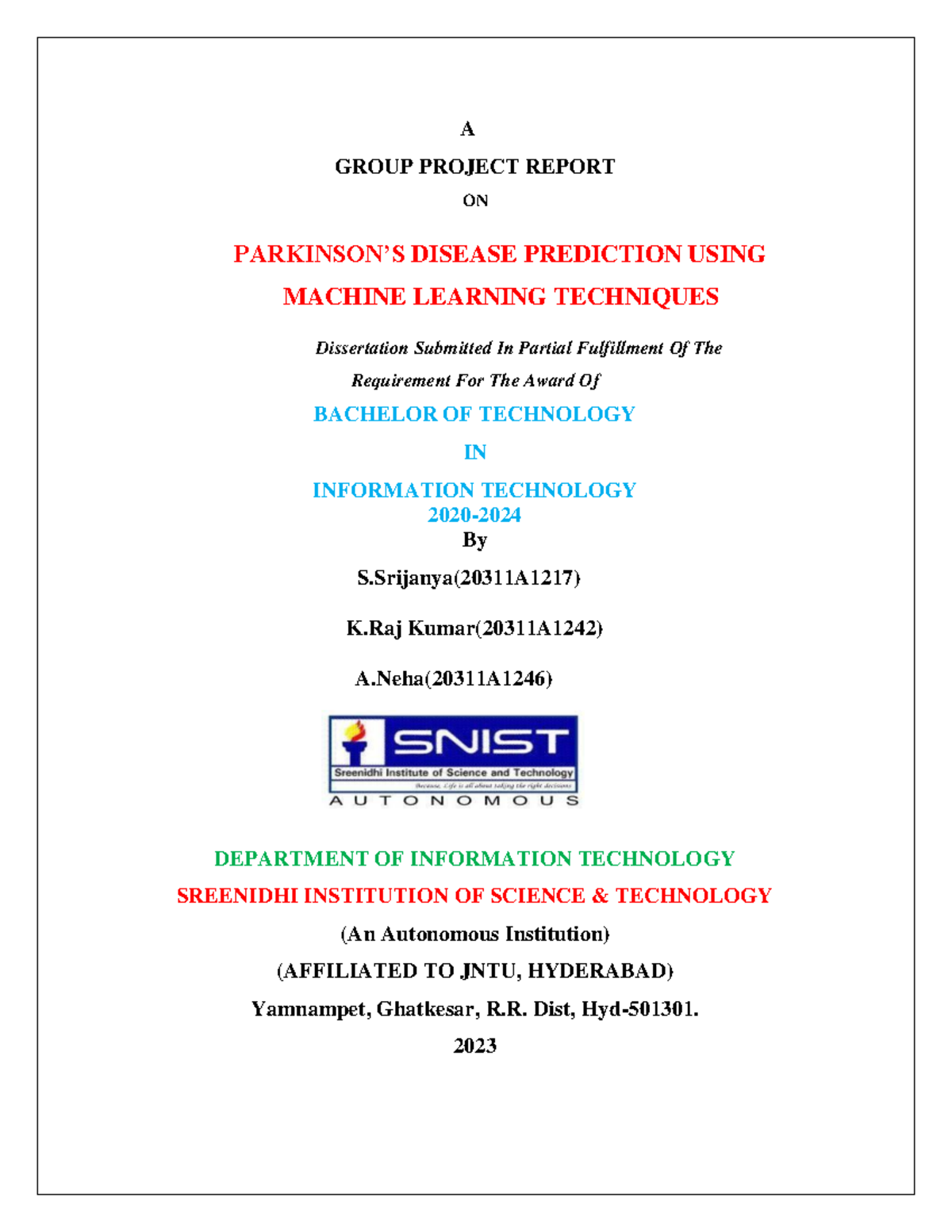 3-21 (2) - A GROUP PROJECT REPORT ON PARKINSON’S DISEASE PREDICTION ...