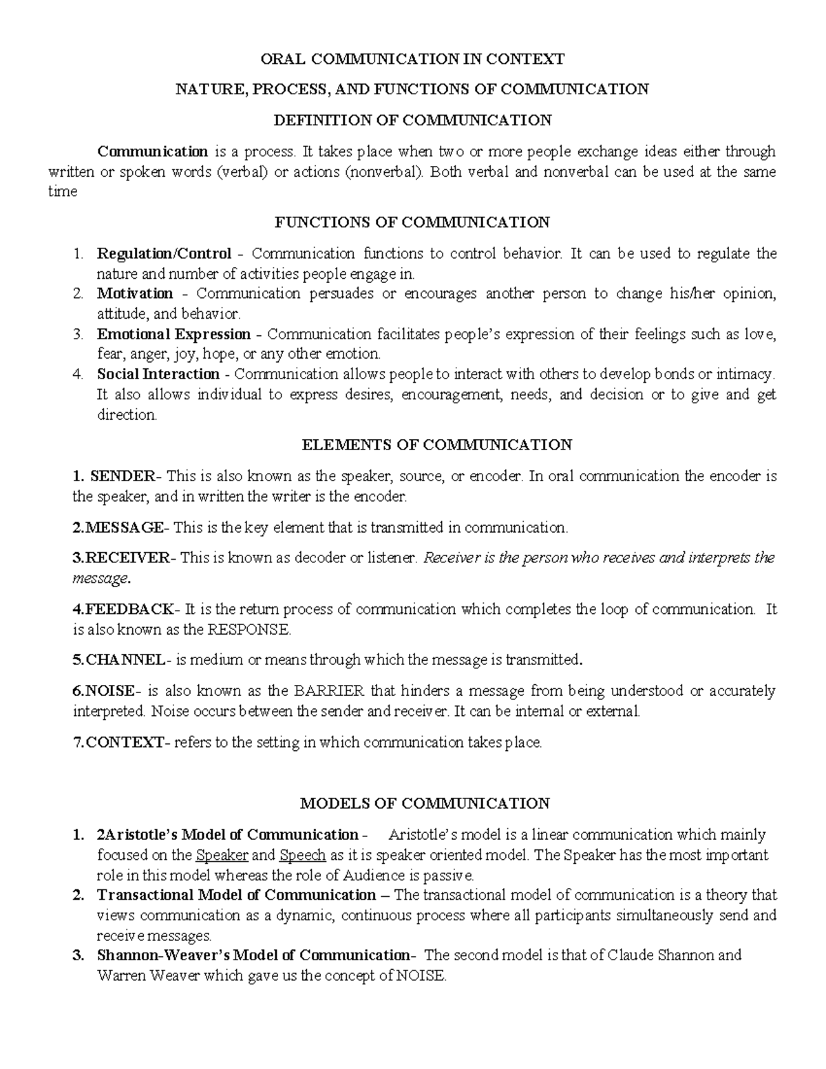 ORAL Communication IN Context - ORAL COMMUNICATION IN CONTEXT NATURE ...