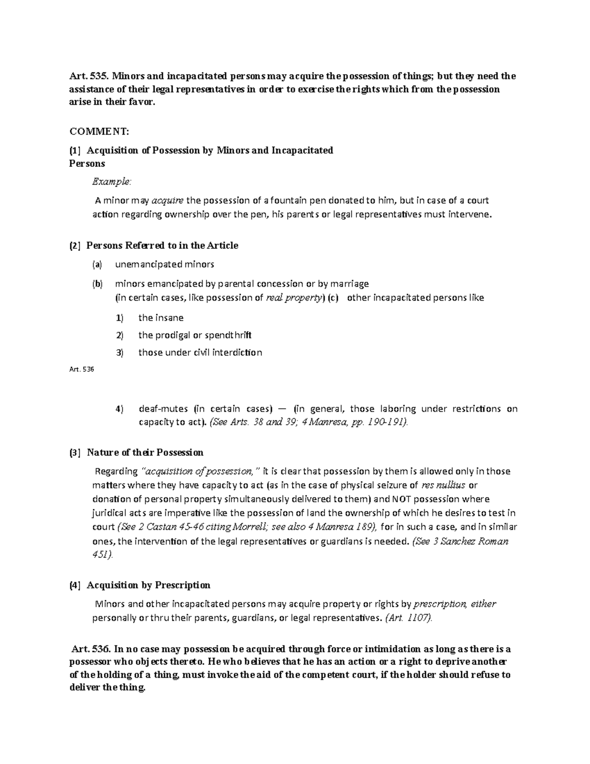 Property law m117 - Art. 535. Minors and incapacitated persons may ...