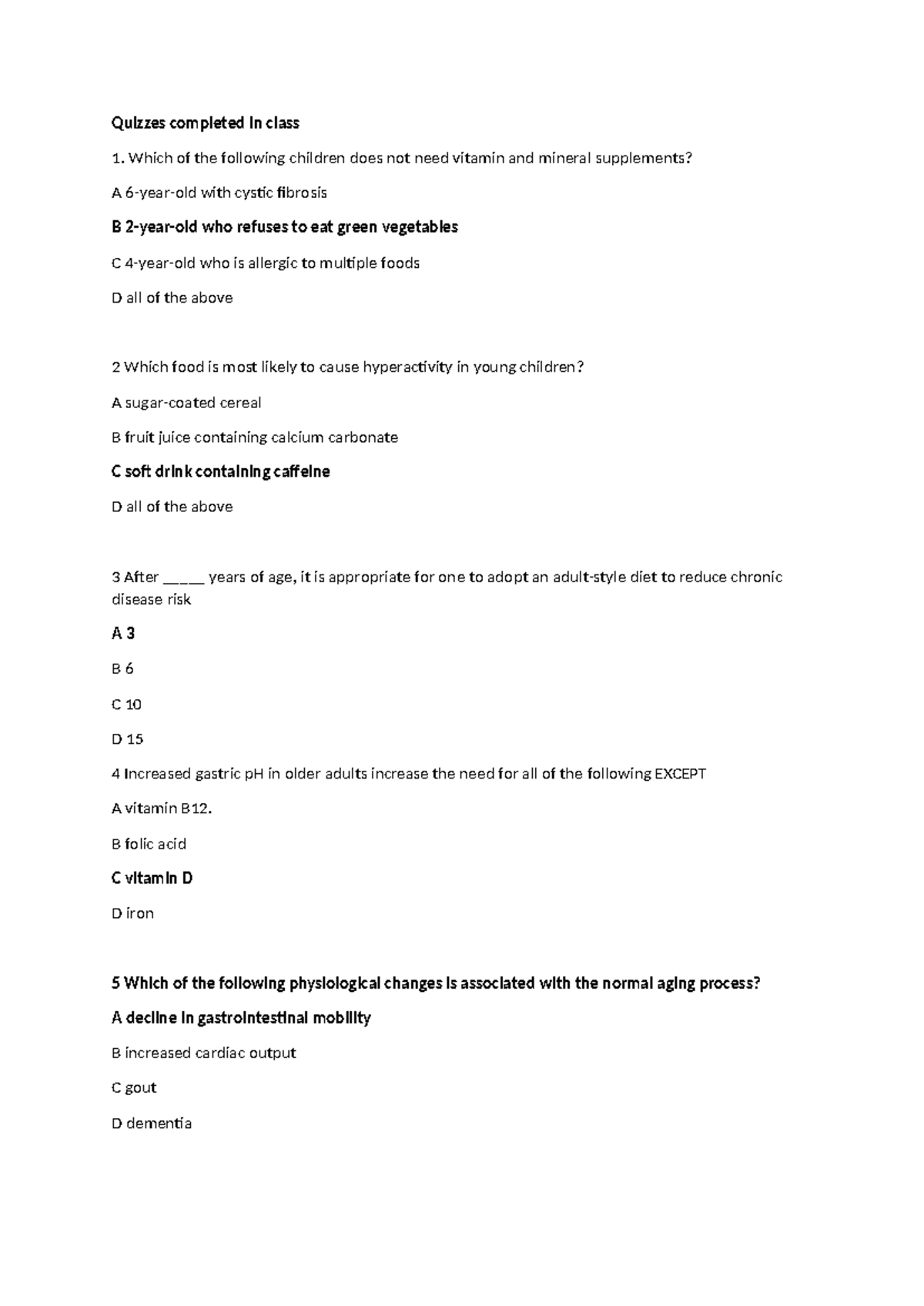 Quizzes & Answers on nutrition through the lifespan - Quizzes completed ...