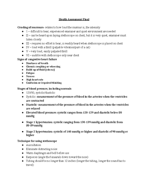 Health Assessment Final - Health Assessment Final Grading of murmurs ...