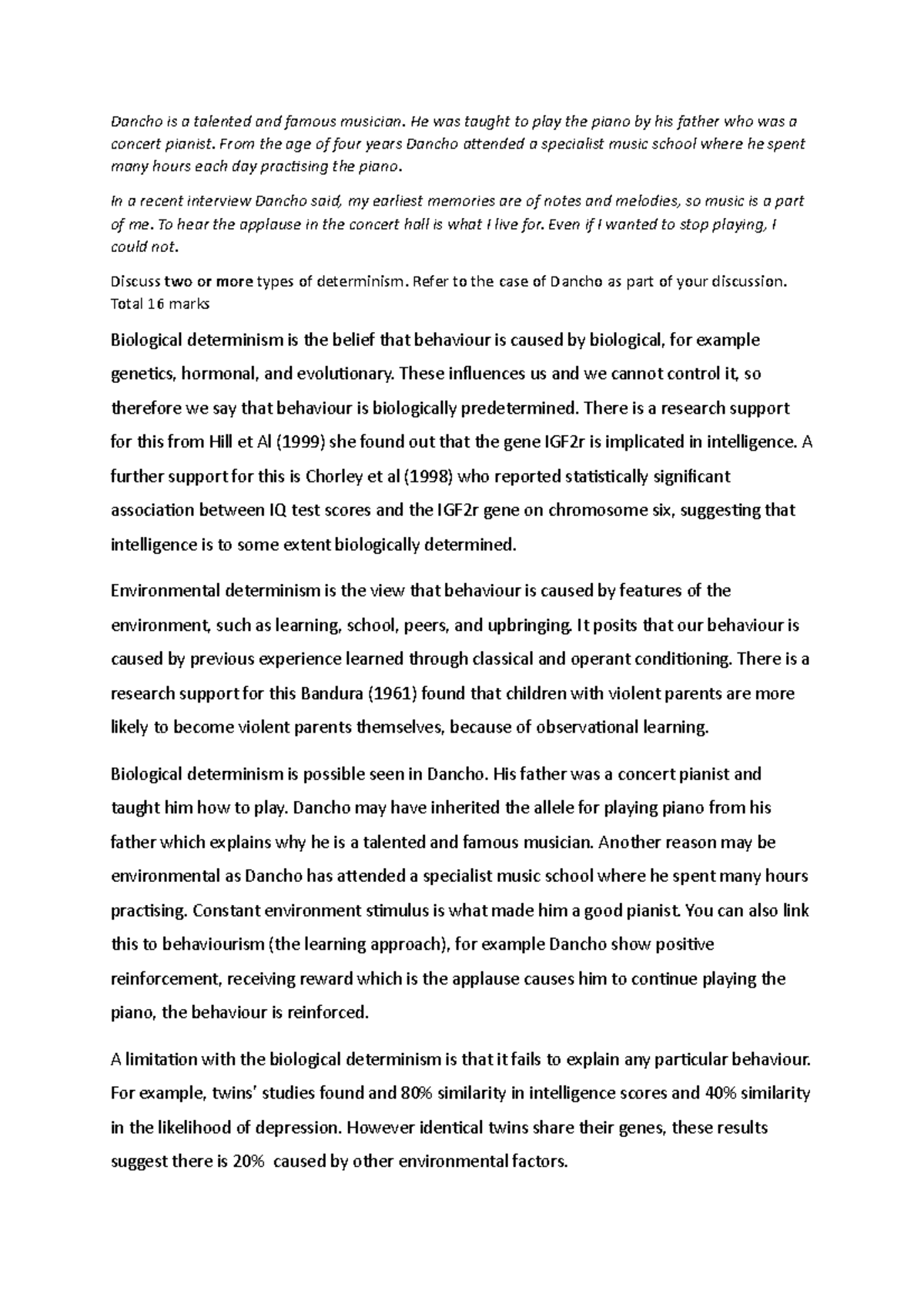 16 marker - dancho - ESSAY - Dancho is a talented and famous musician ...