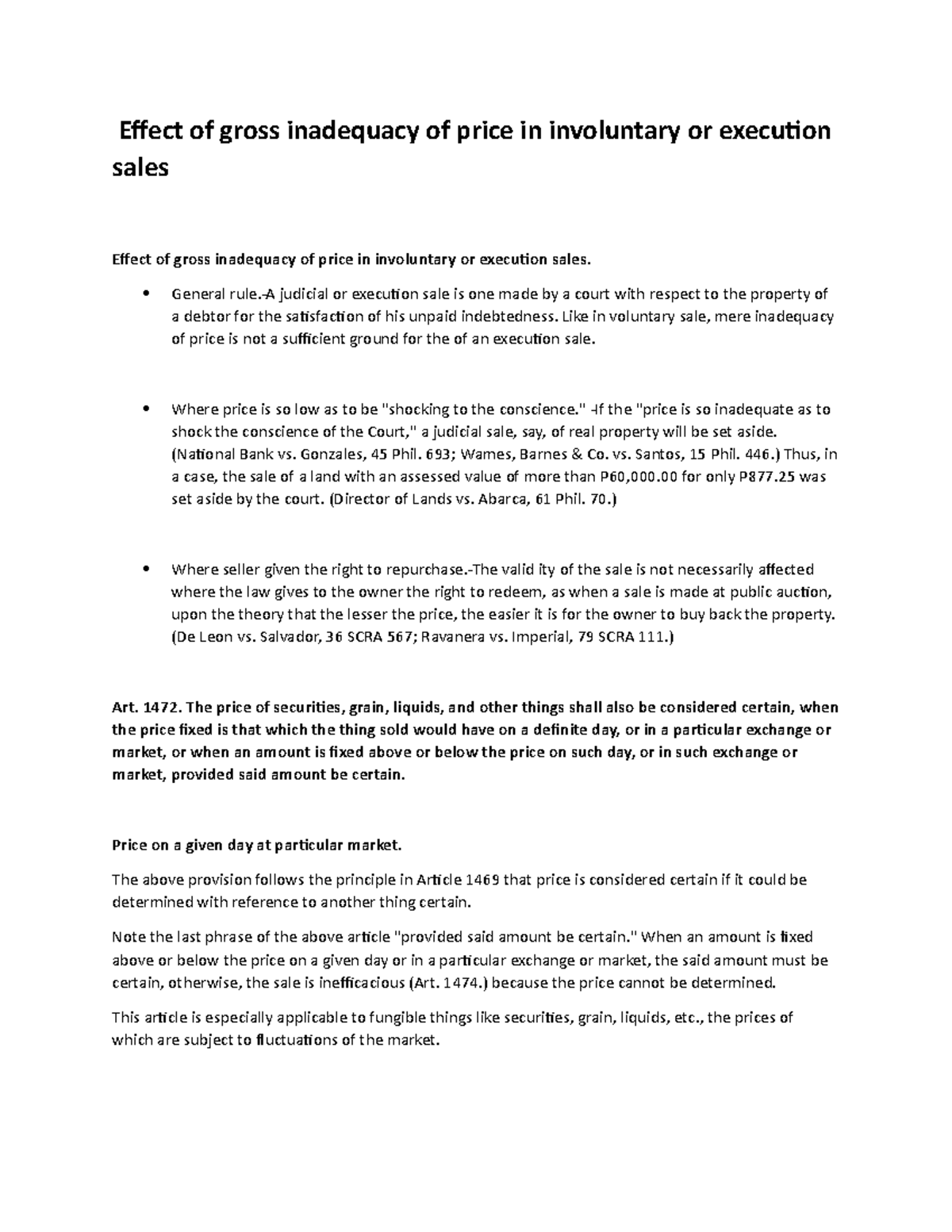 Effect Of Gross Inadequacy Of Price In Involuntary Or Execution Sales