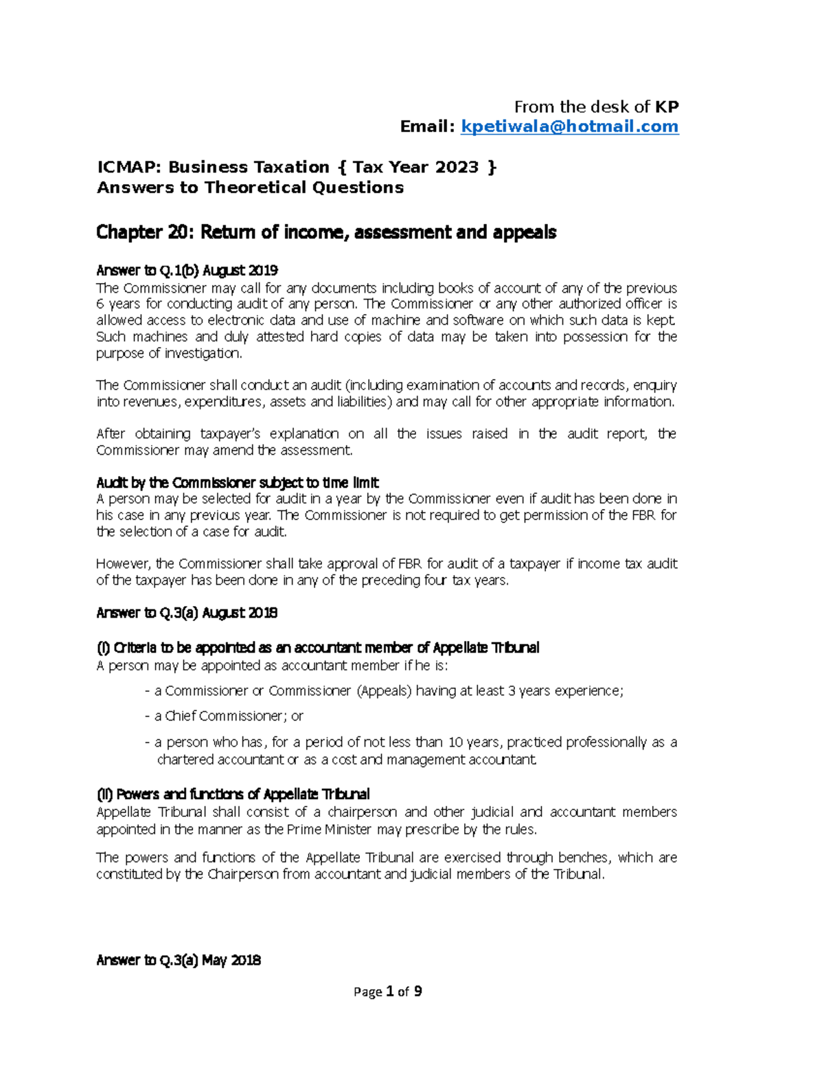 Icmap chapter 20b - tax notes by khalid petiwala - Business Taxation ...