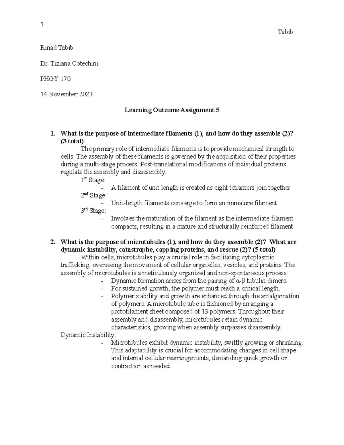 Learning Outcome Assignment 5 - Tabib Rinad Tabib Dr. Tiziana Cotechini ...