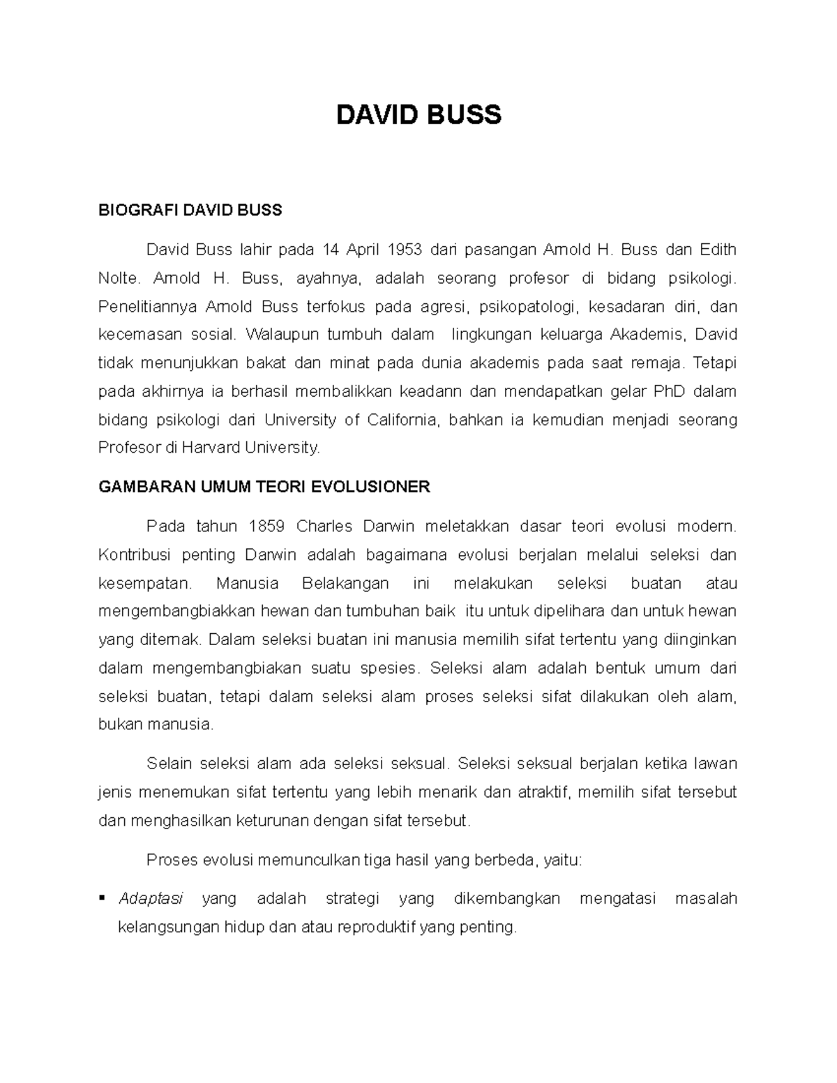 Makalah - David Buss - Psikologi Kepribadian - DAVID BUSS BIOGRAFI ...